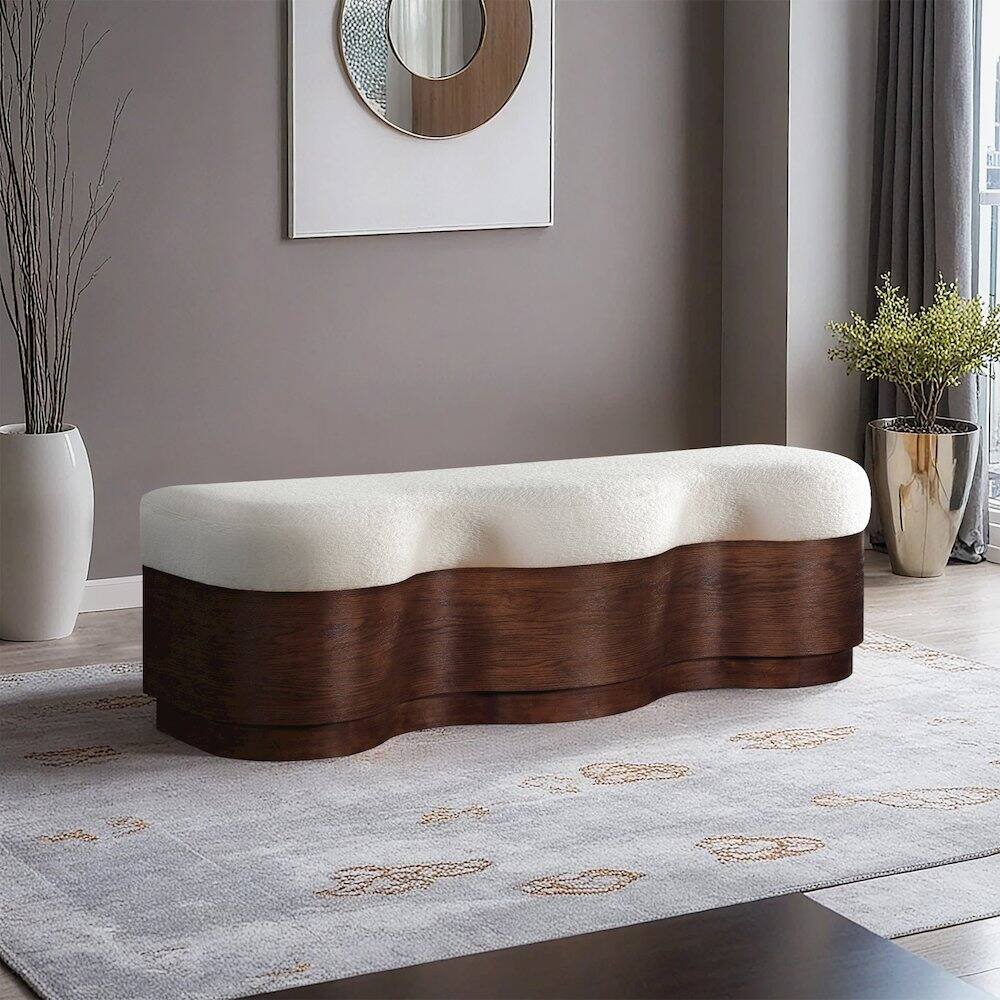 Meridian Furniture Savoy Cream Velour Fur Fabric Bench Beige 22082Cream ...