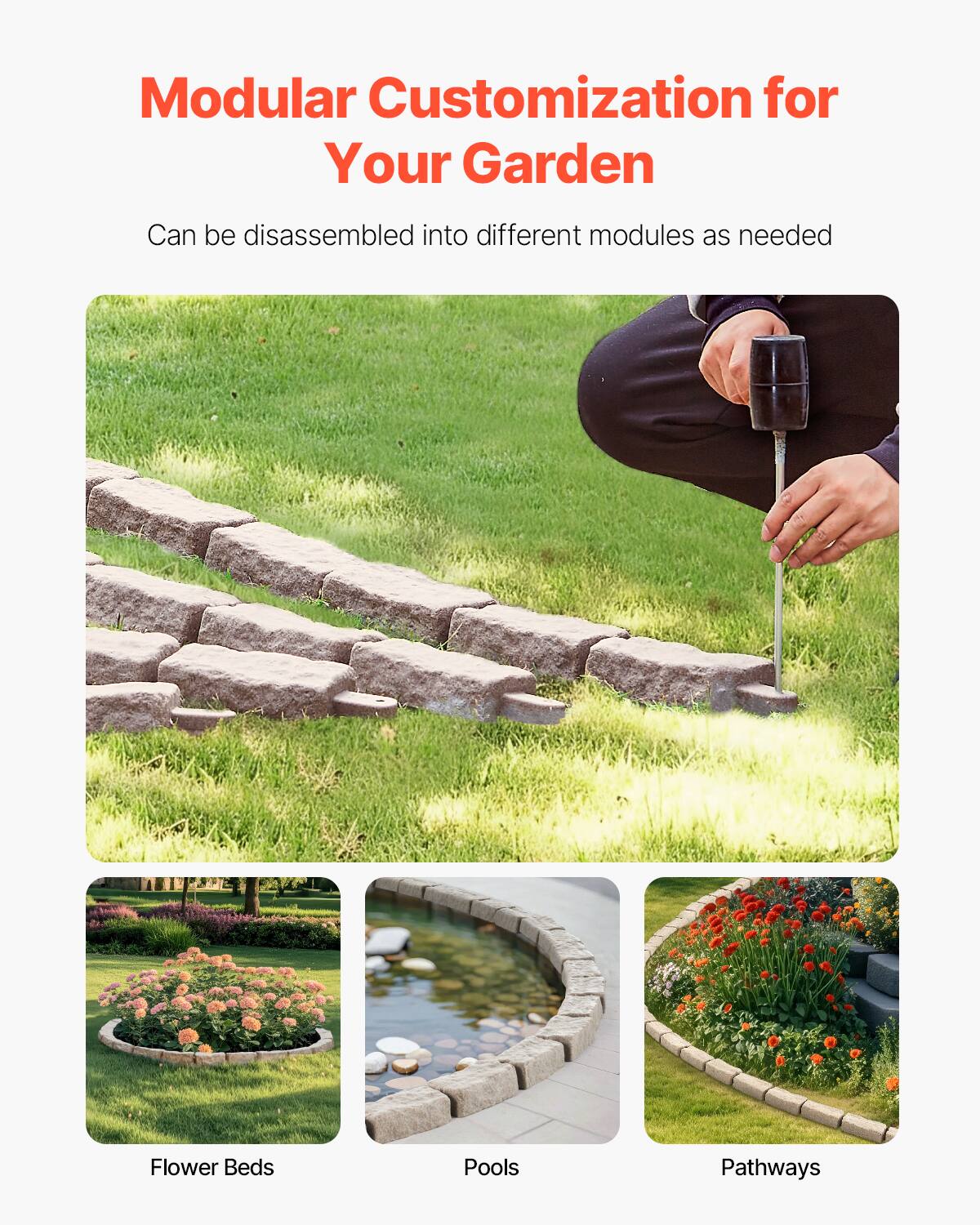 VEVOR Faux Stone Landscape Edging, 46.4 x 2.2 in Realistic Lawn Edging ...