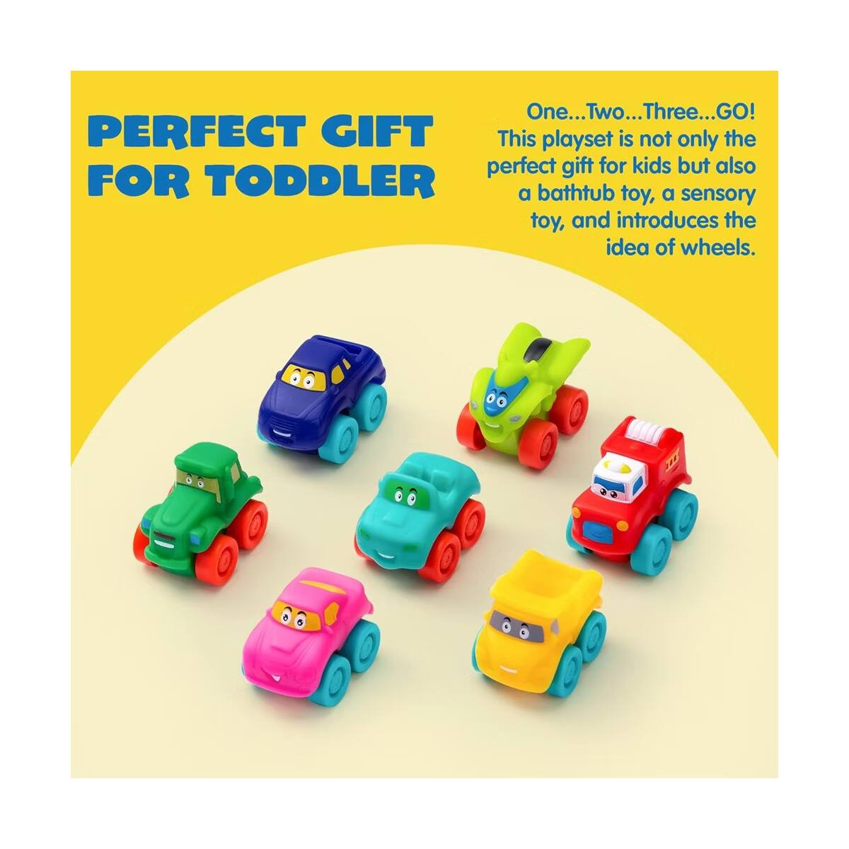 Joyfy Cartoon Soft Rubber Toy Cars Set Mini Bath and Pool Vehicles for ...