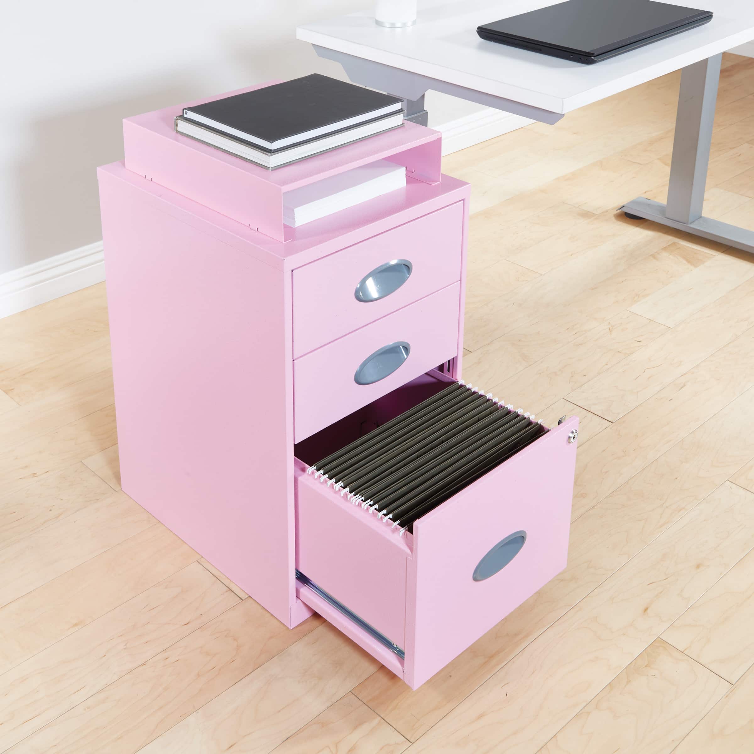 Pink filing cabinet on wheels store