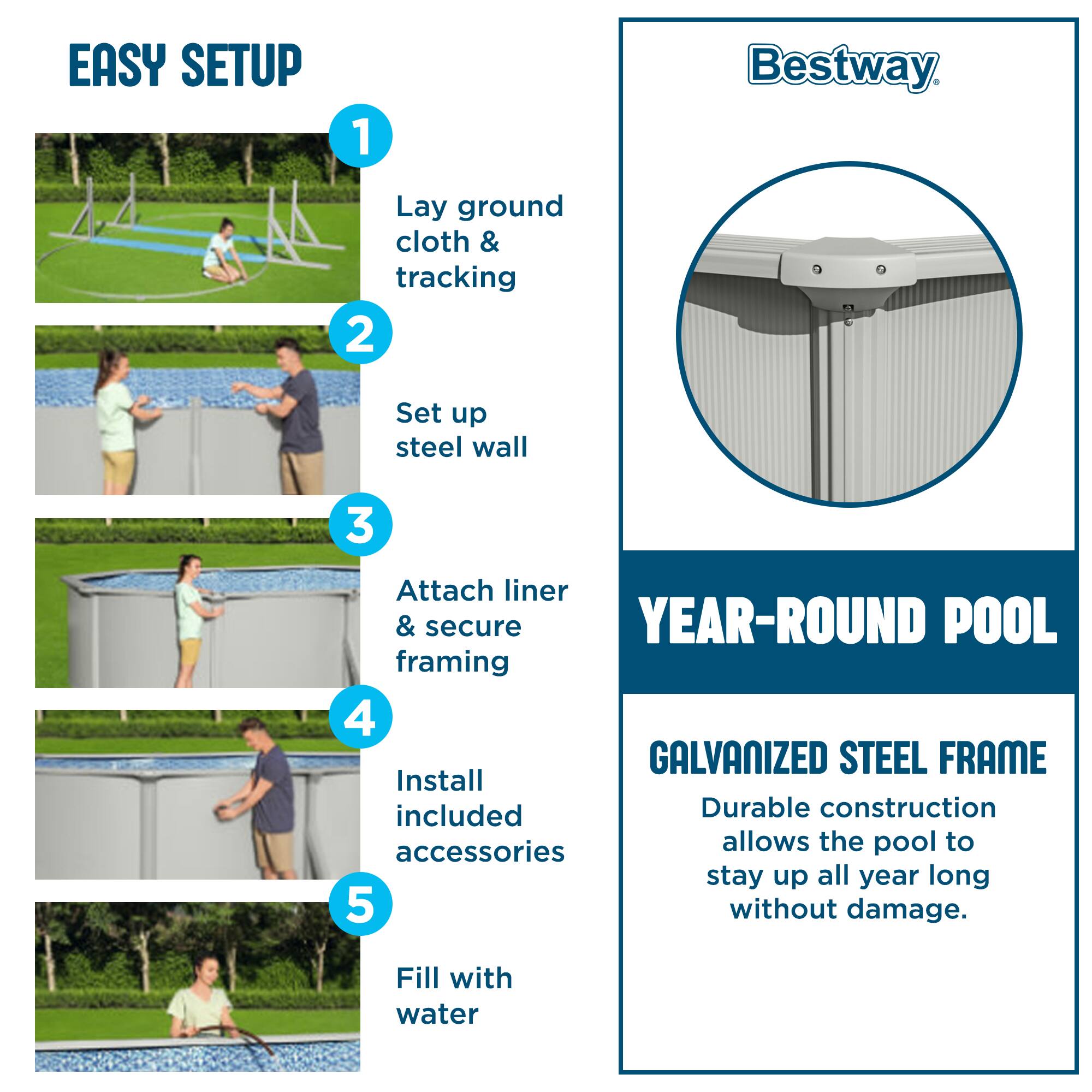 Bestway Hydrium 16’5” x 12’ x 48” Steel Wall Oval Above Ground Swimming ...