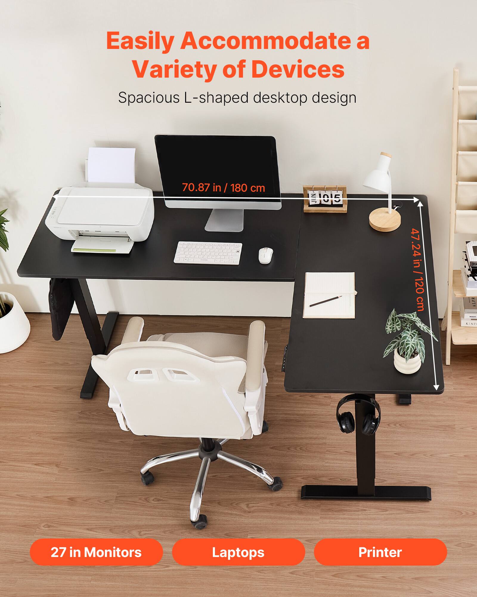 VEVOR L Shaped Desk, Electric Adjustable Height Corner Gaming Desk with ...