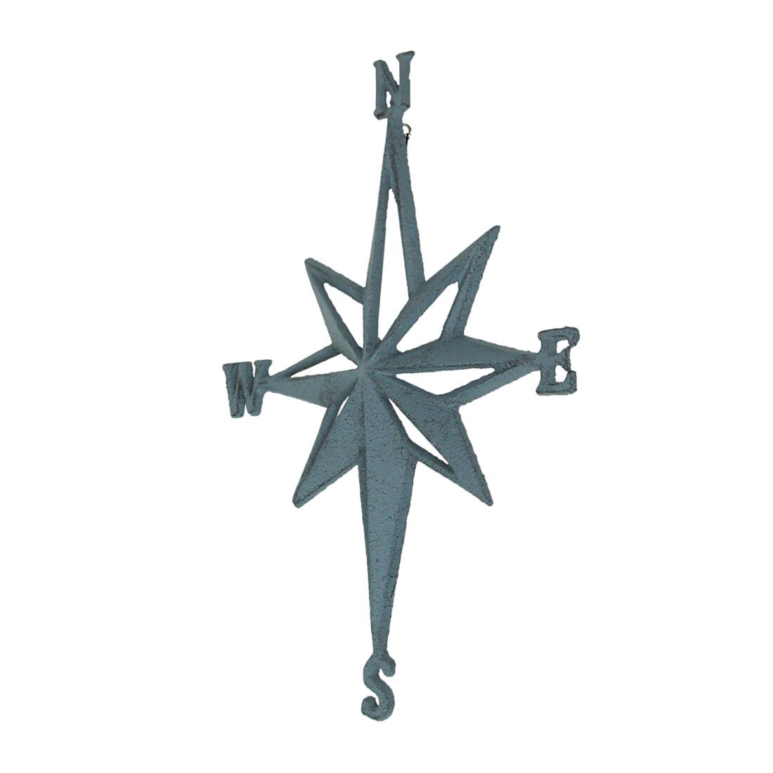 Zeckos Blue Grey Cast Iron Compass Rose Wall Hanging Sculpture Coastal ...