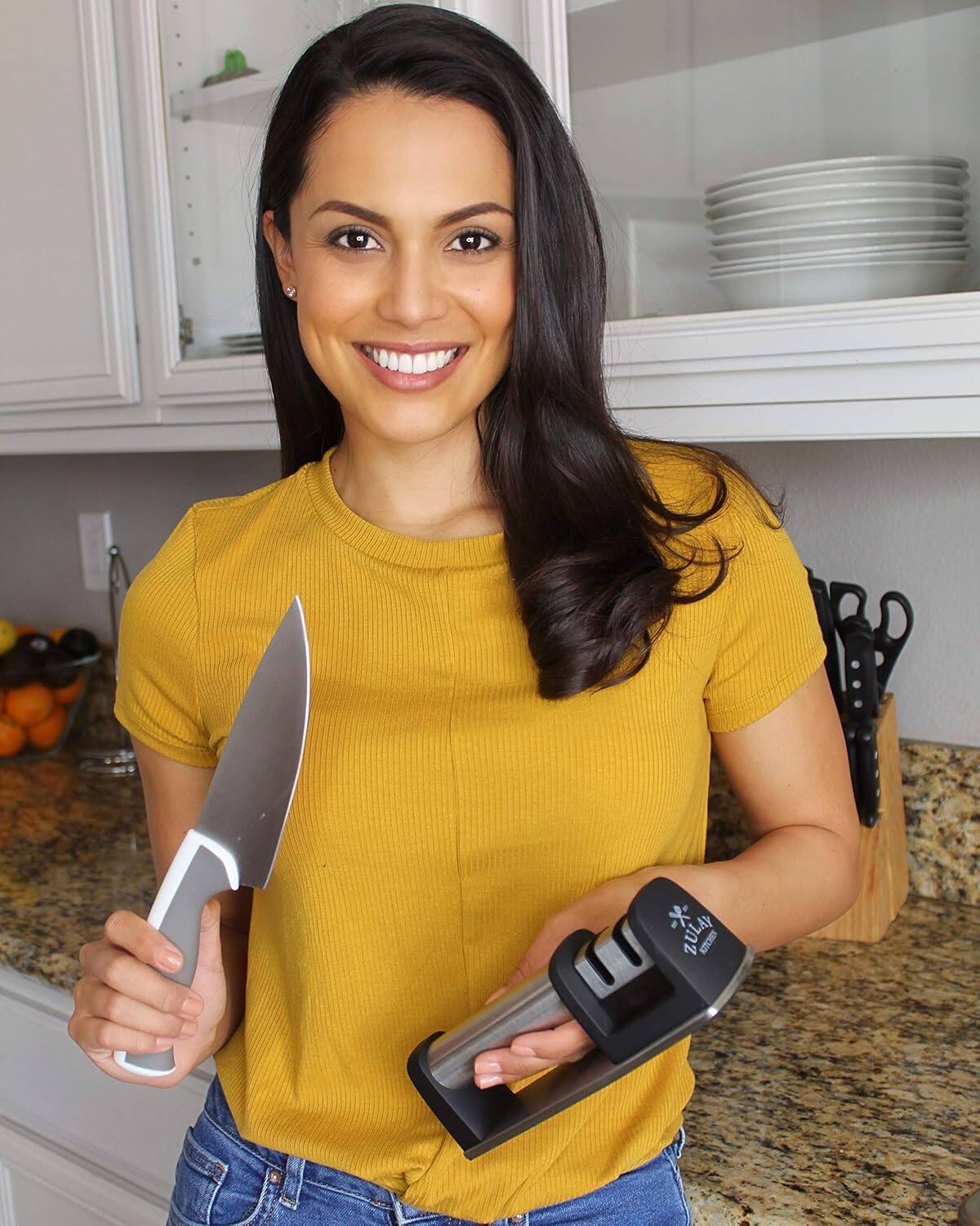 Zulay Kitchen Knife Sharpener & Cut Resistant Glove 2 Stage Knife ...