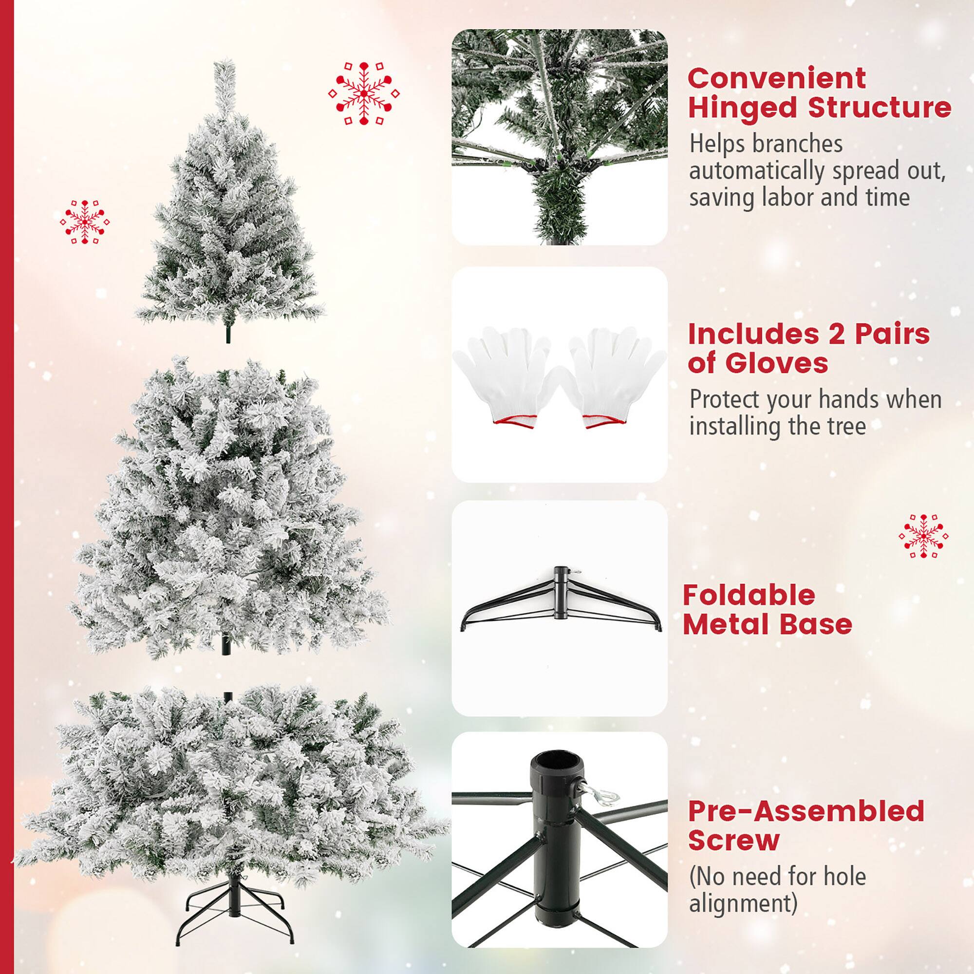 Gymax 8 FT Pre Lit Snow Flocked Xmas Tree 3 Minute Setup Artificial ...