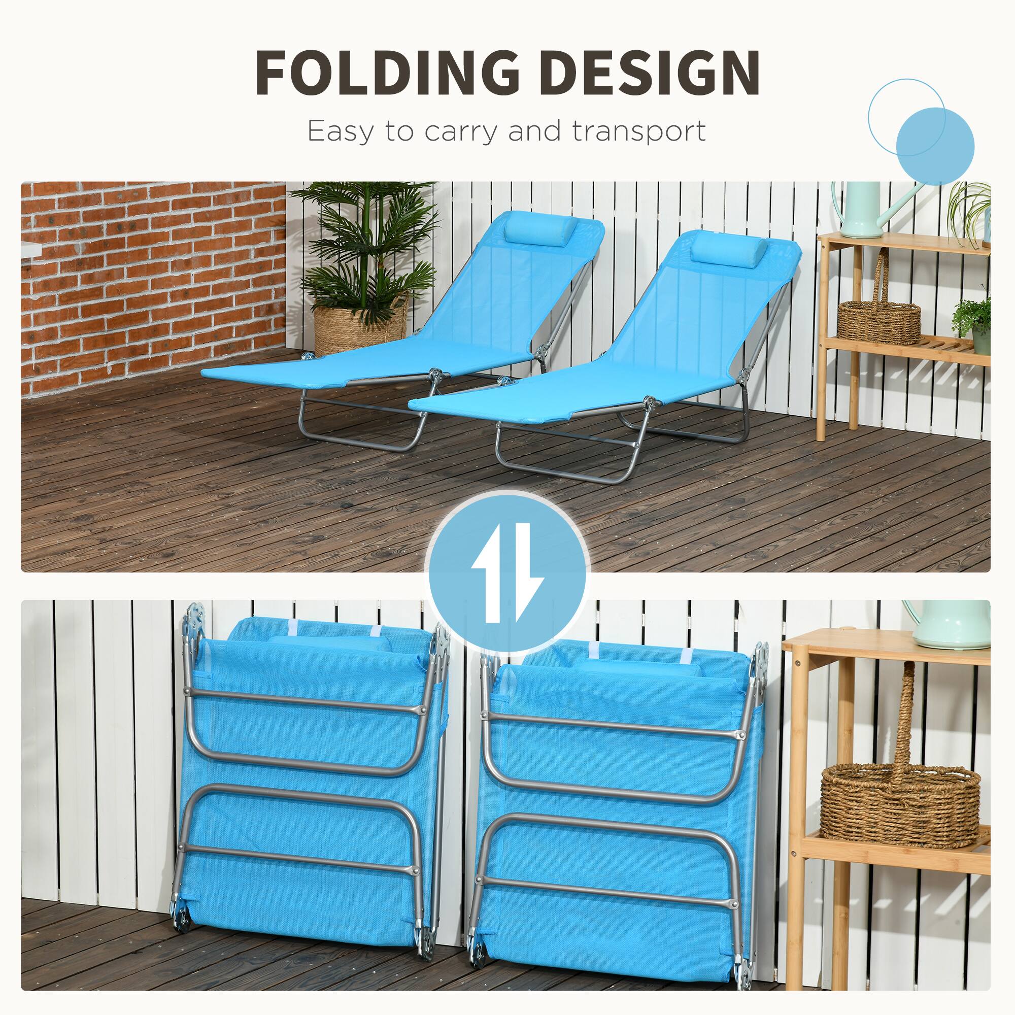 Outsunny 2 Piece Folding Chaise Lounge Chairs, Pool Sun Tanning Chairs ...
