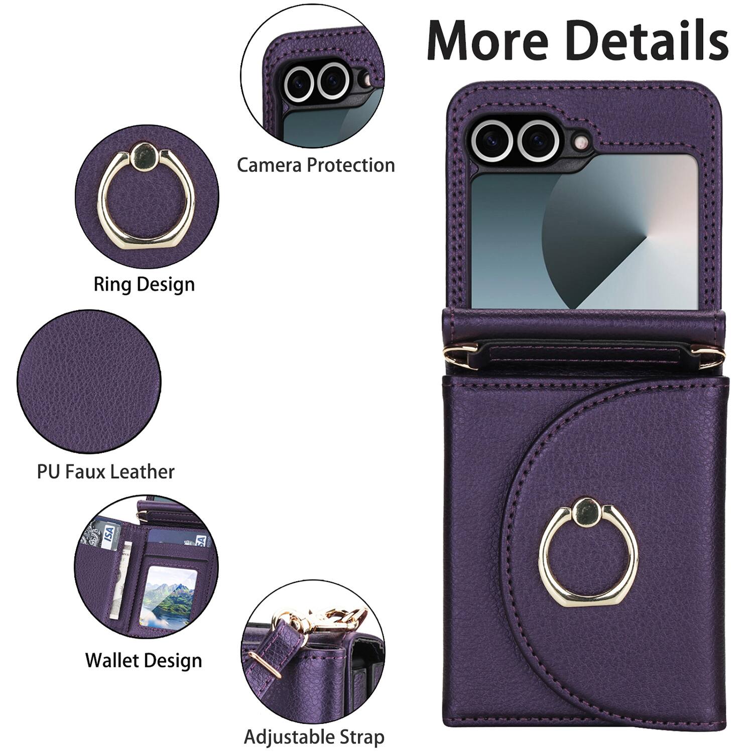 Dteck for Samsung Galaxy Z Flip5 Crossbody Wallet Case,Shockproof Faux ...