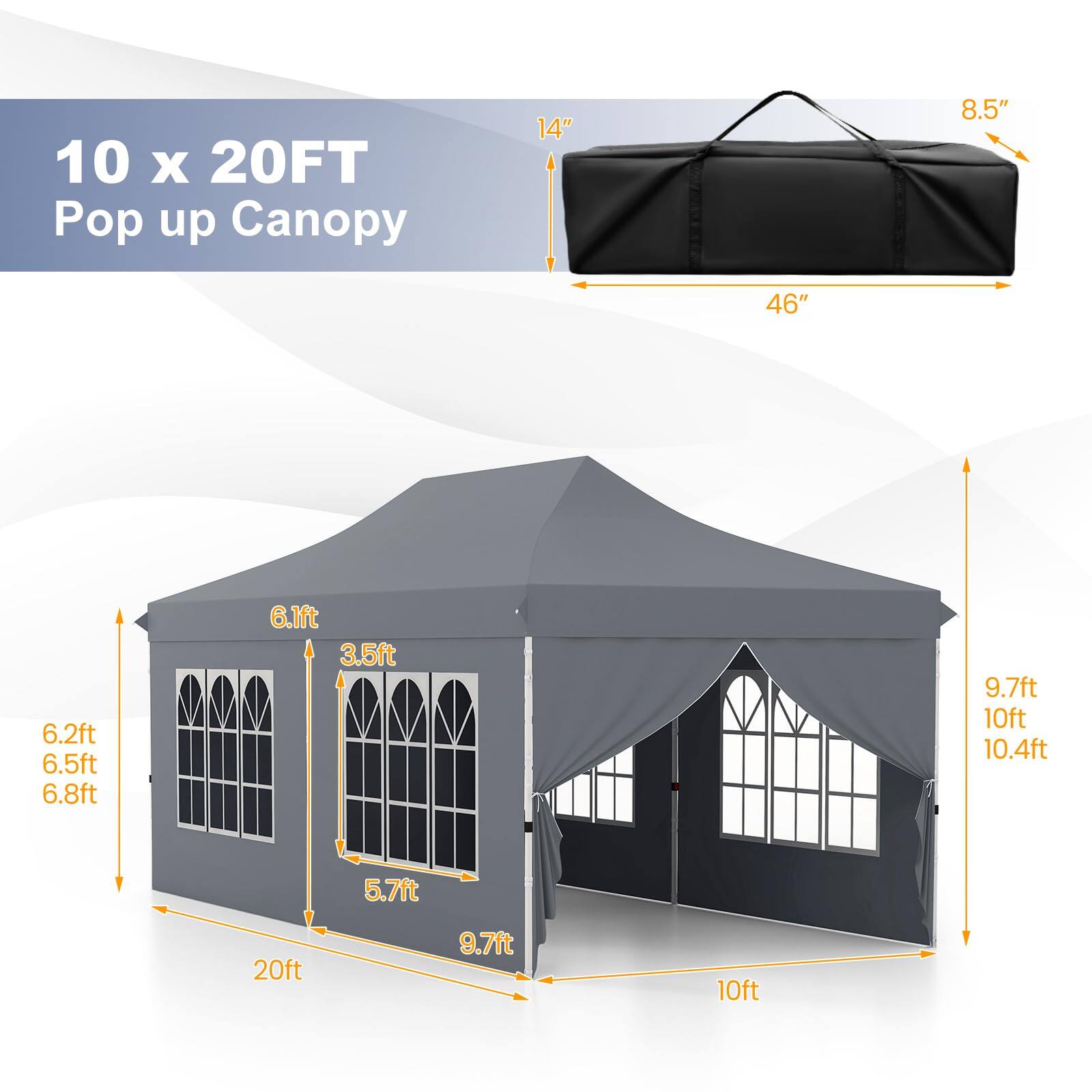 Ecooso 10 x 20 FT Canopy Tent Pop Up Design with 6 Sidewalls Windows ...
