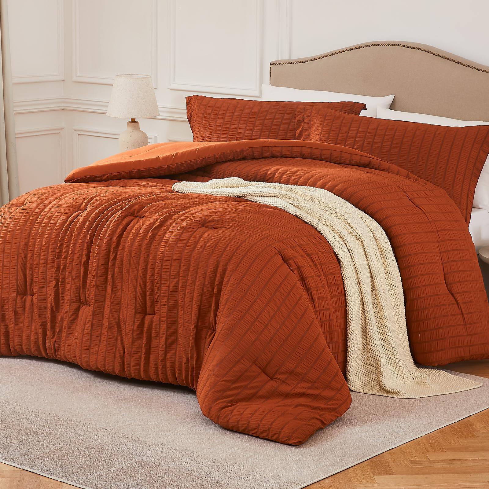 Comfort Essence - Queen Comforter Set 3 Pieces Seersucker Lightweight ...