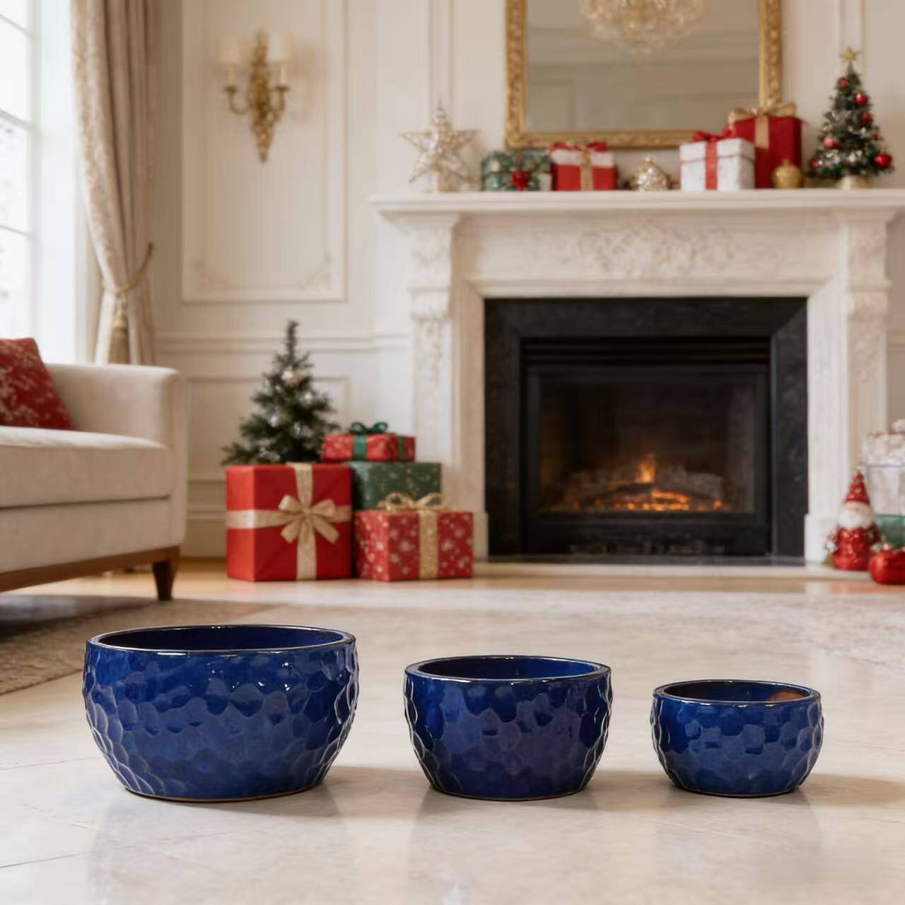 Ceramic Planter Set Loheer Handmade Cobalt Blue Plant Pots, Set of 3 ...