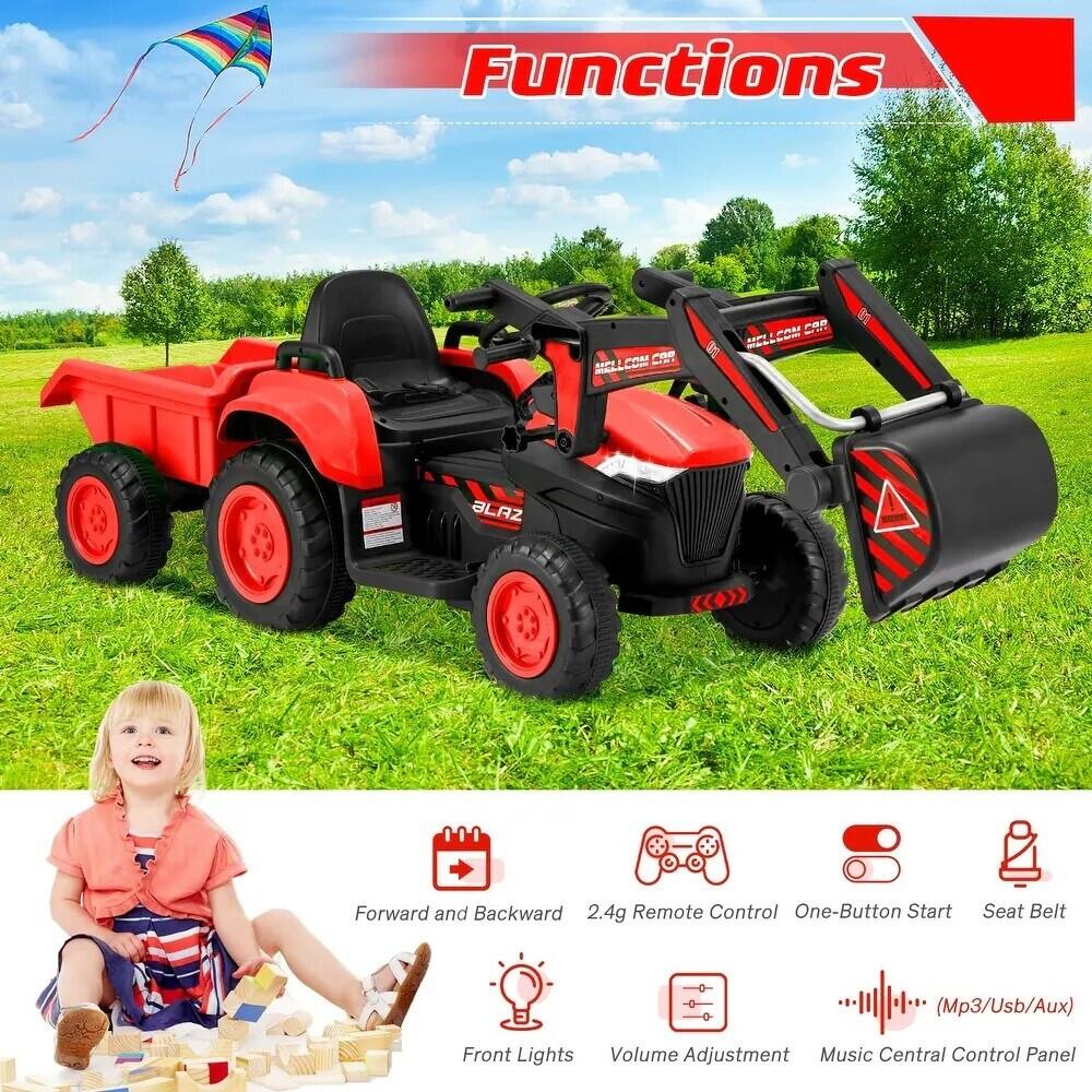 U HOMY Remote Control Ride On Excavator Toy with Digger Arm, Trailer ...