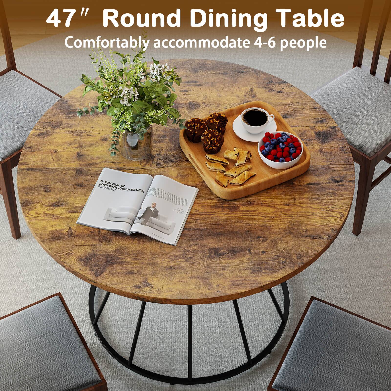 Costway 47" Round Dining Table with Wooden Tabletop, Metal Base for ...