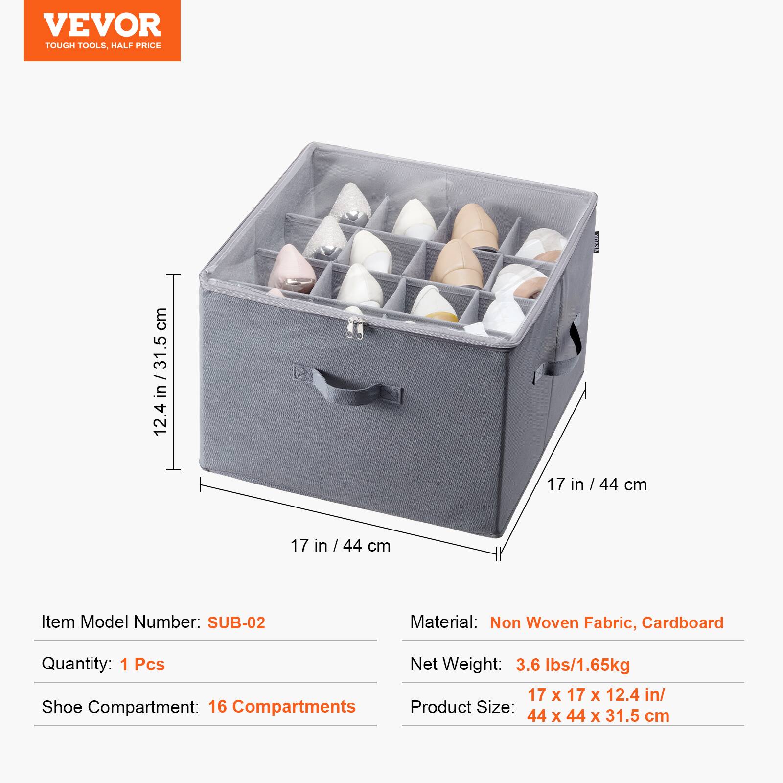 VEVOR Under Bed Shoe Storage Organizer, 1 Pack, 16 Compartments ...