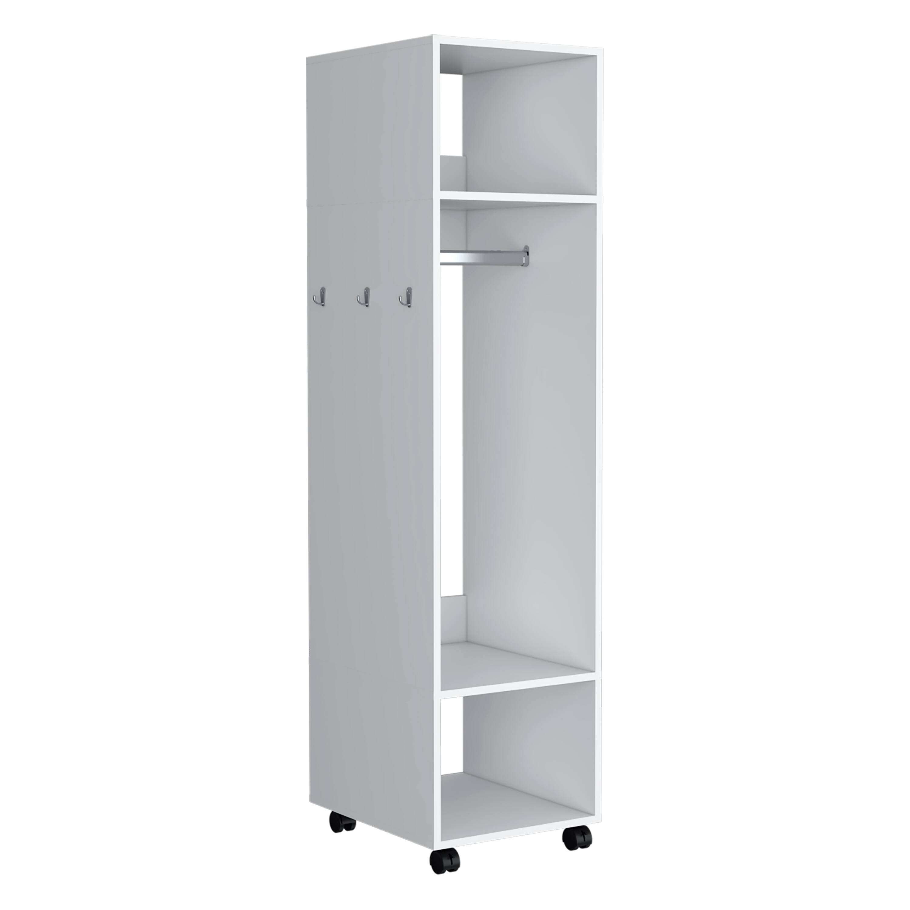 TinyHomie 63 H Armoire 3 Shelves 1 Mirror 4 Wheels White SF-X ...