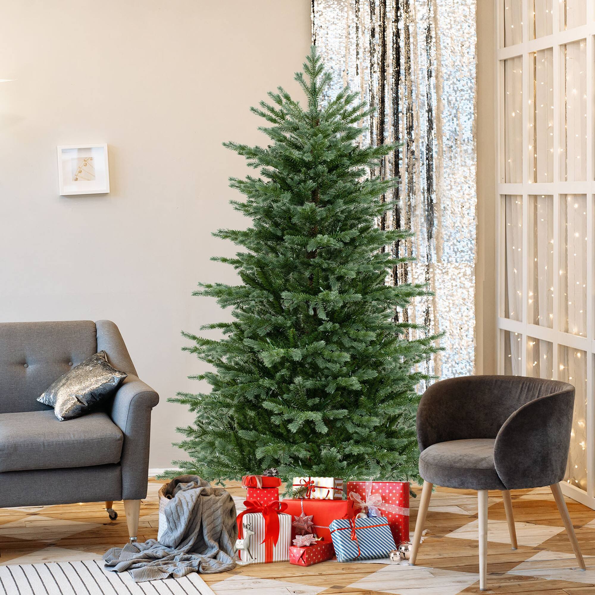 Costway 6 FT Artificial Christmas Tree with 2116 Lush PVC & PE Tips 300 ...