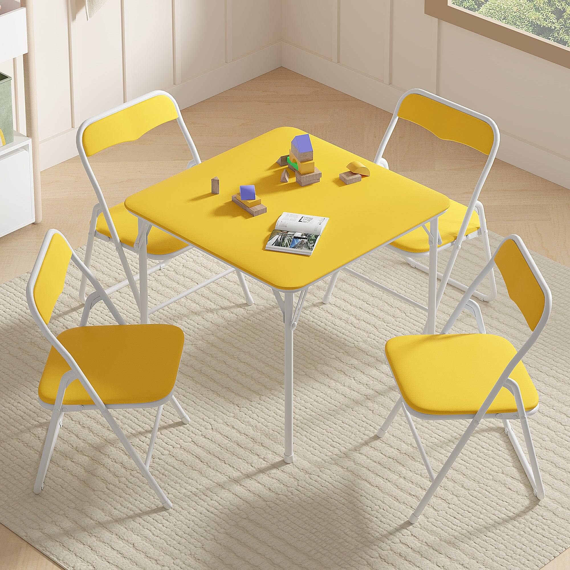 Vecelo Kids Folding Table and Chairs Set of 5 Toddler Activity Center ...