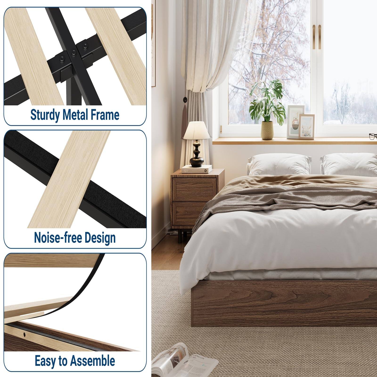 Acekool Twin Size Platform Bed Frame Without Headboard, Wood Slat ...