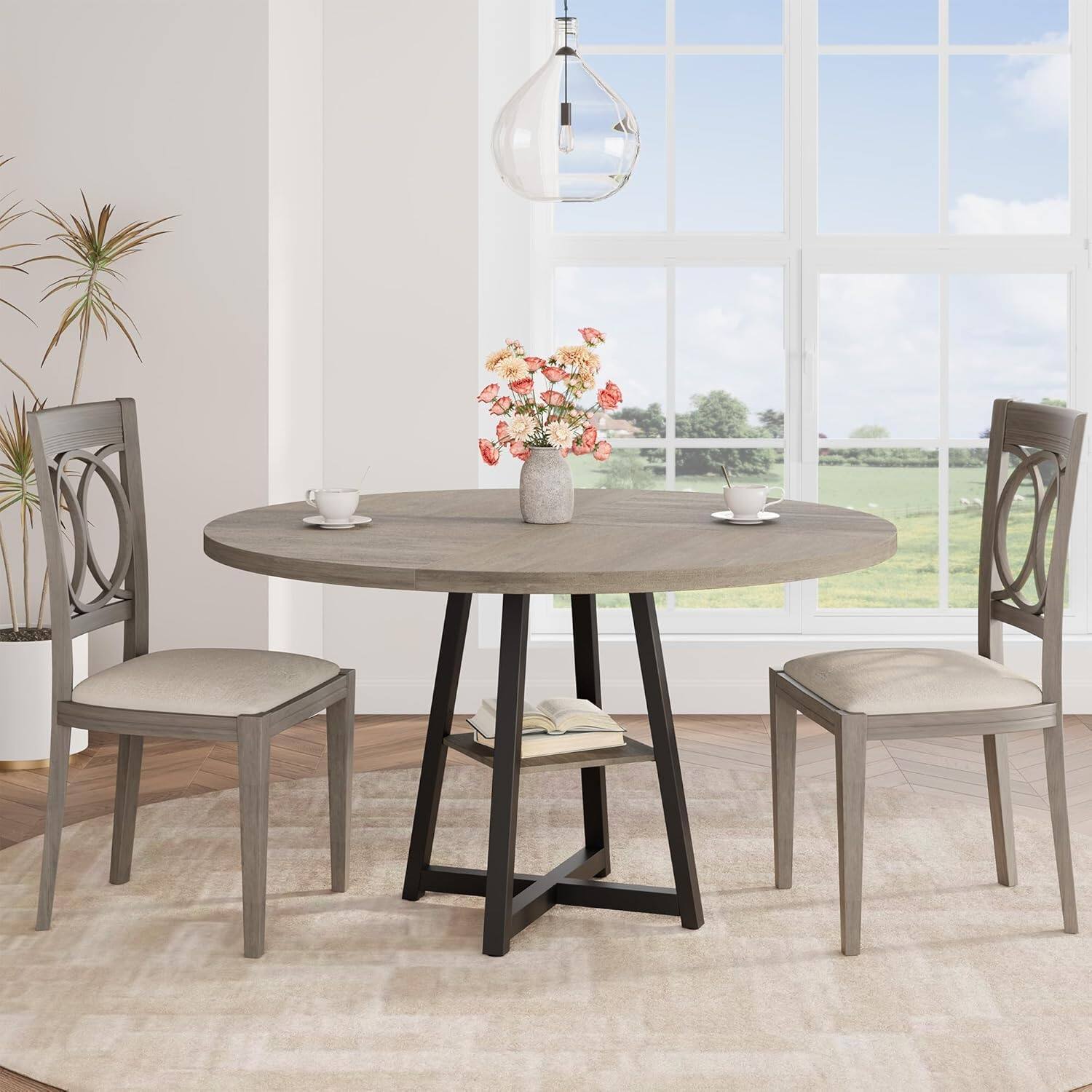 Acekool Kitchen Table Industrial Round Dining Table 47 Inch Kitchen ...
