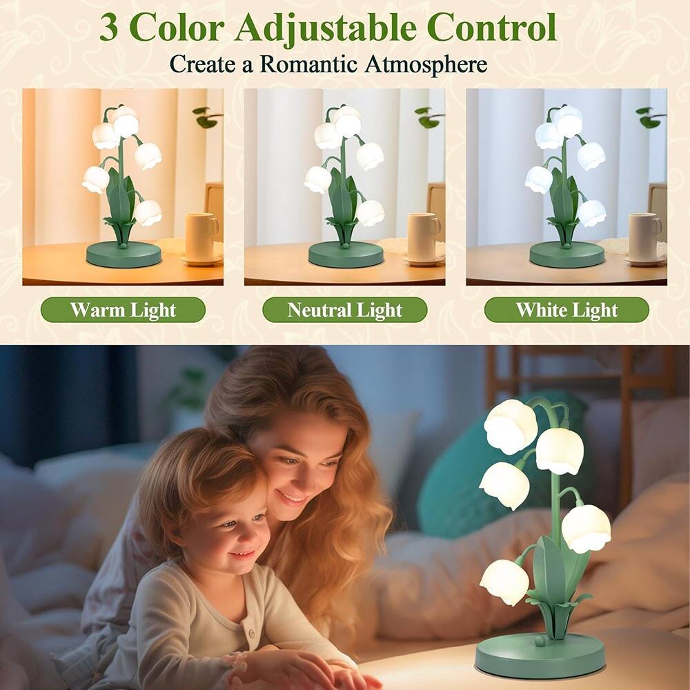RTMB Flower Table Lamp – Lily of the Valley Design, 3 Color Modes, Soft ...