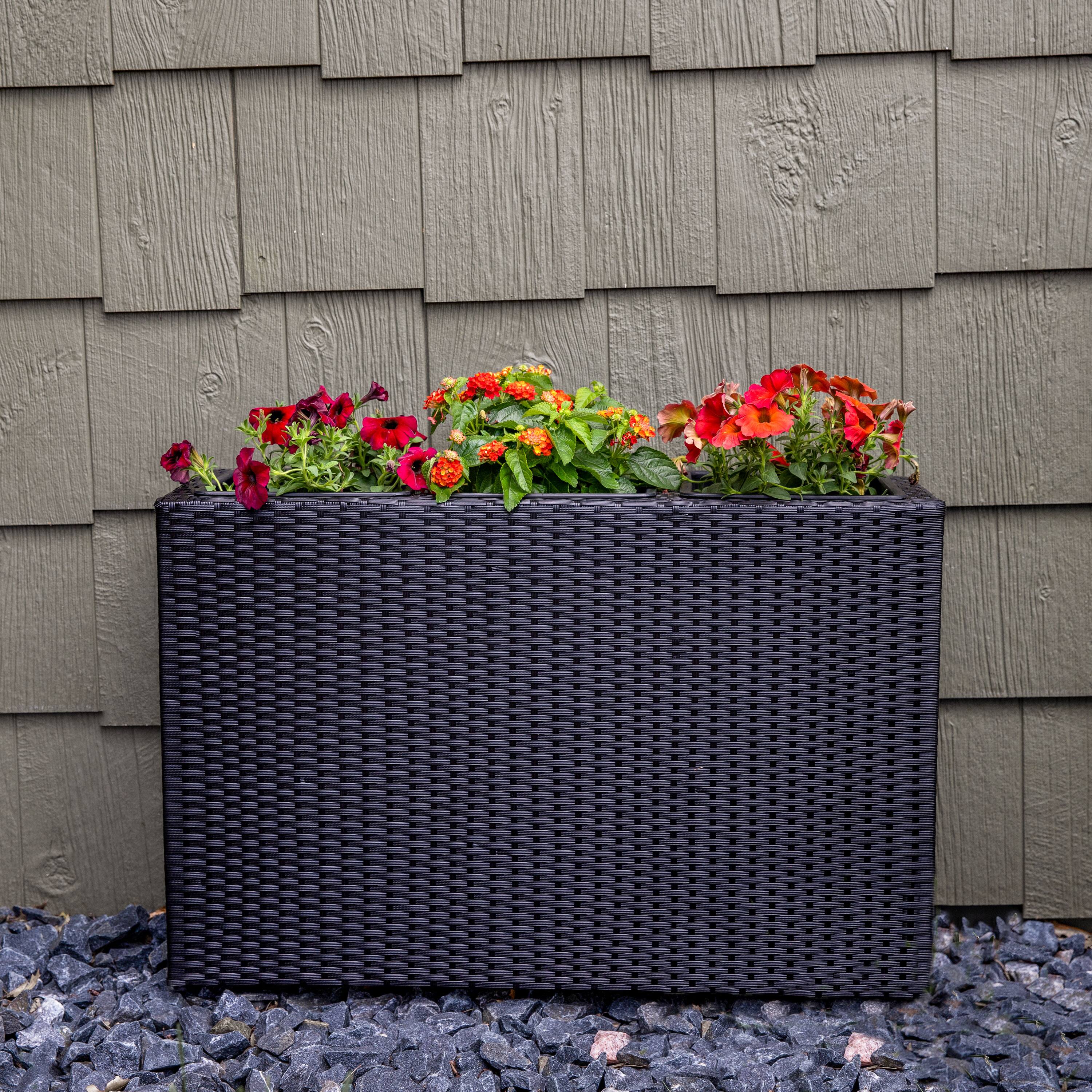 Sunnydaze 3 Section Wicker Planter Box Black NHU-8951 - Best Buy