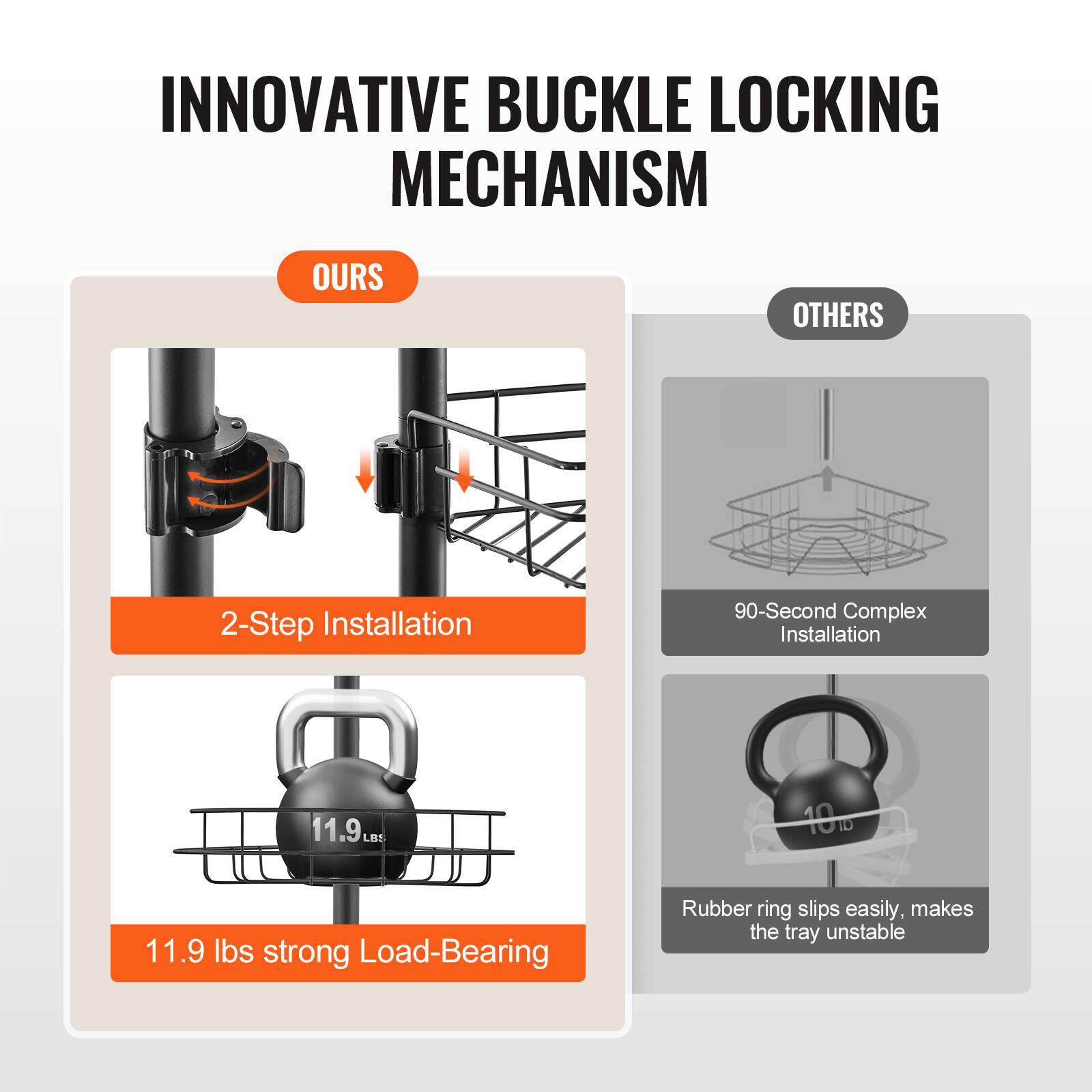 VEVOR Shower Corner Caddy Tension Pole, 42" to 114" High, Multi ...