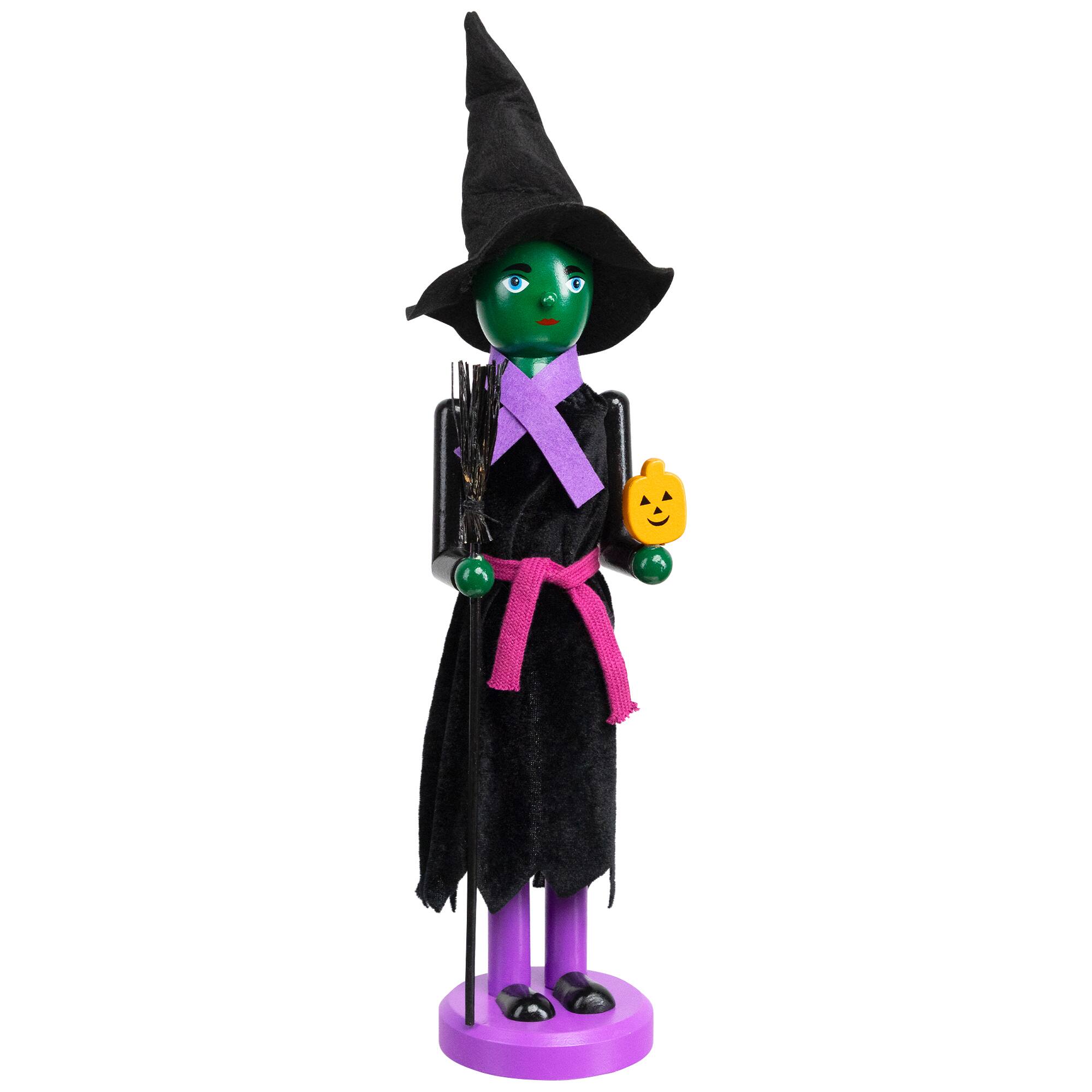 Northlight Witch Halloween Nutcracker with Broom 14" and Purple Black ...
