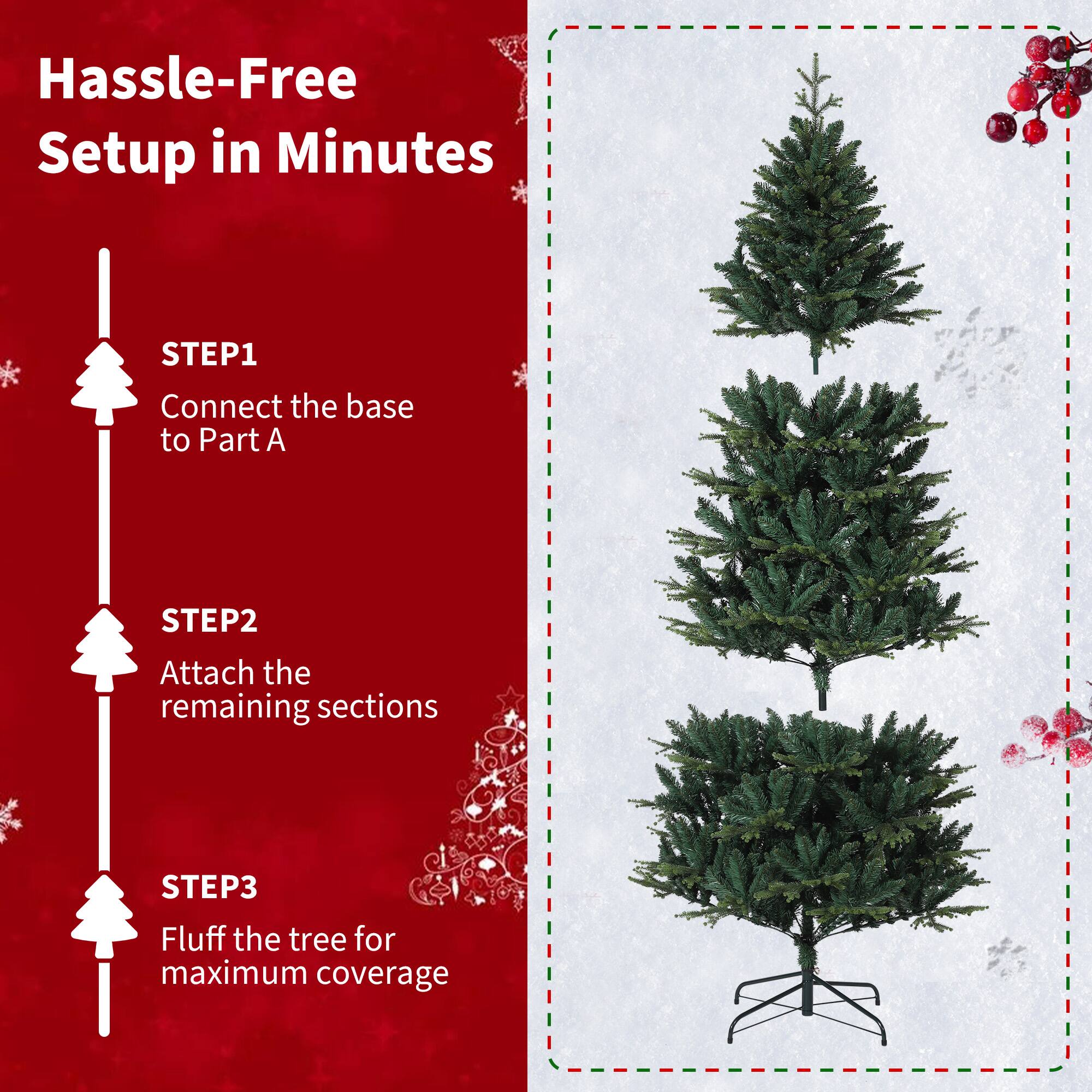 Qeetex 7FT Christmas Tree Artificial Christmas Tree Metal Stand 7 Layer Realistic Pine Needles ...