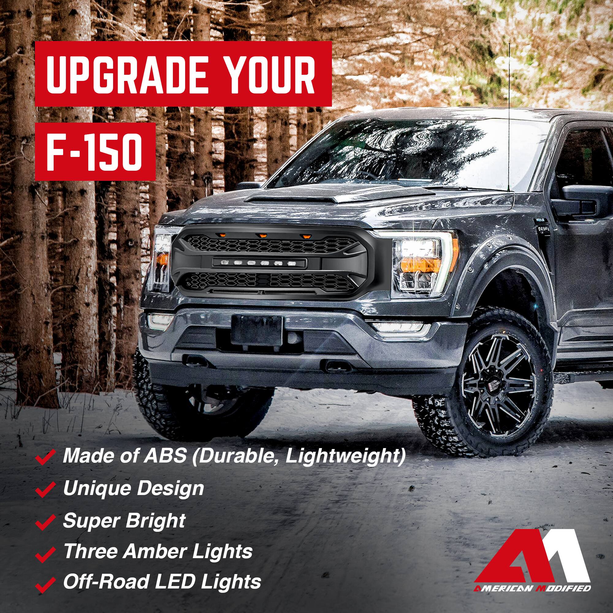 AMERICAN MODIFIED Armor Grille Compatible with 2021 to 2023 Ford F150 ...