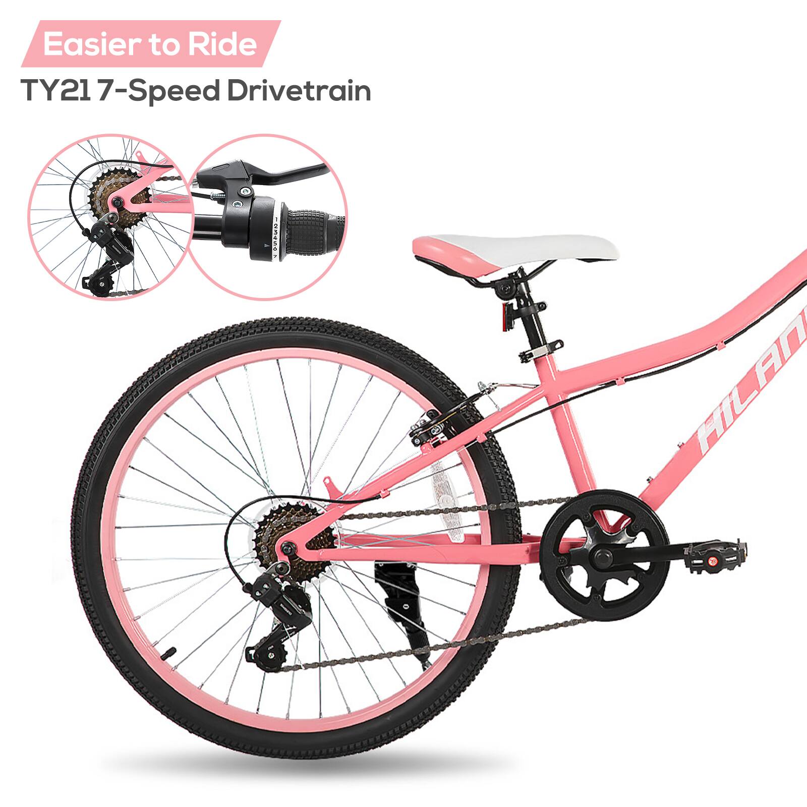 HILAND 24 Inch Mountain Bike for Boy Girl with Suspension Fork, 7 Speed ...