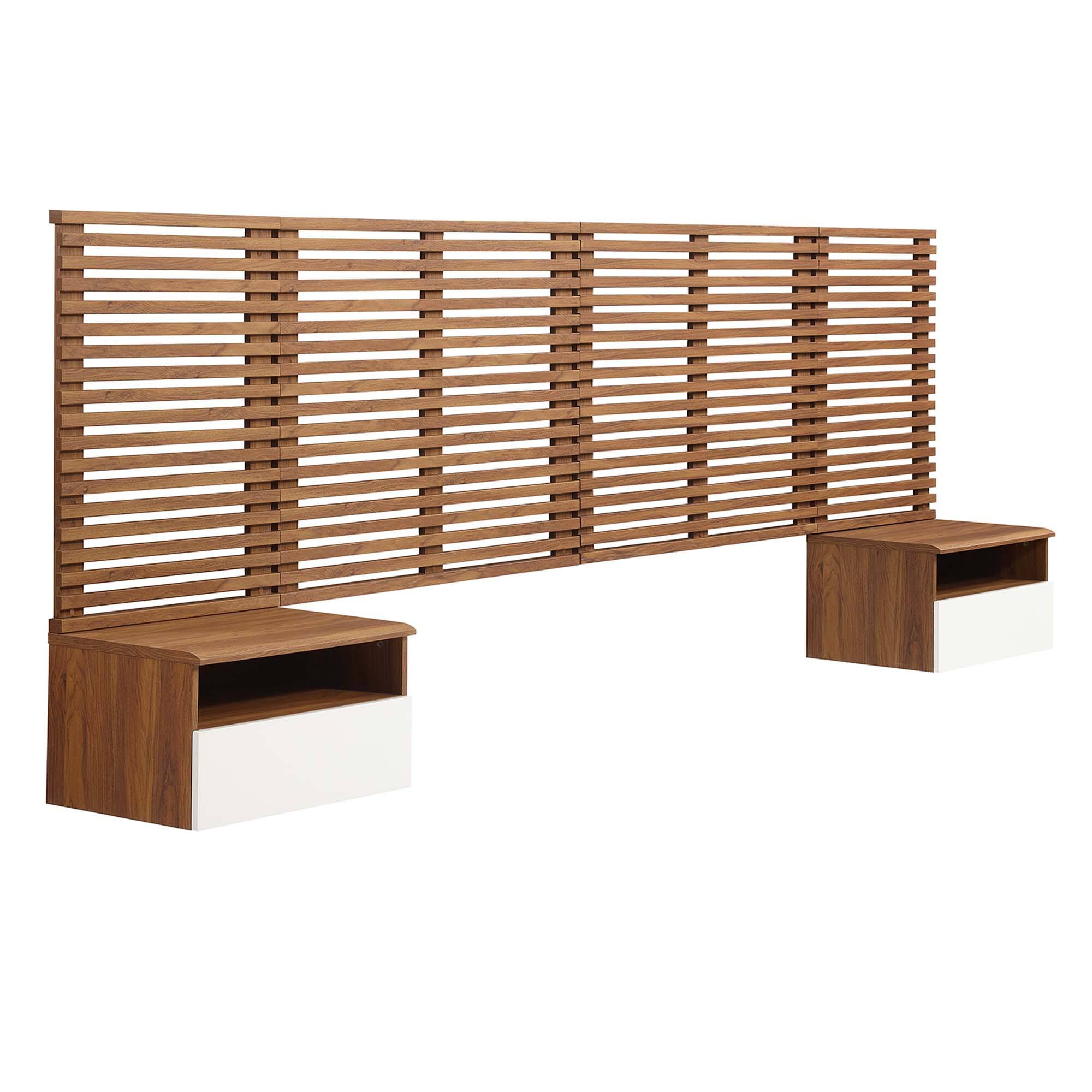 Modway Render Wall Mount Headboard and Modern Nightstands Walnut MOD ...