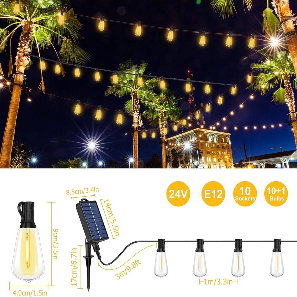 RTMB Warm white LED string lights powered by solar energy with a remote ...
