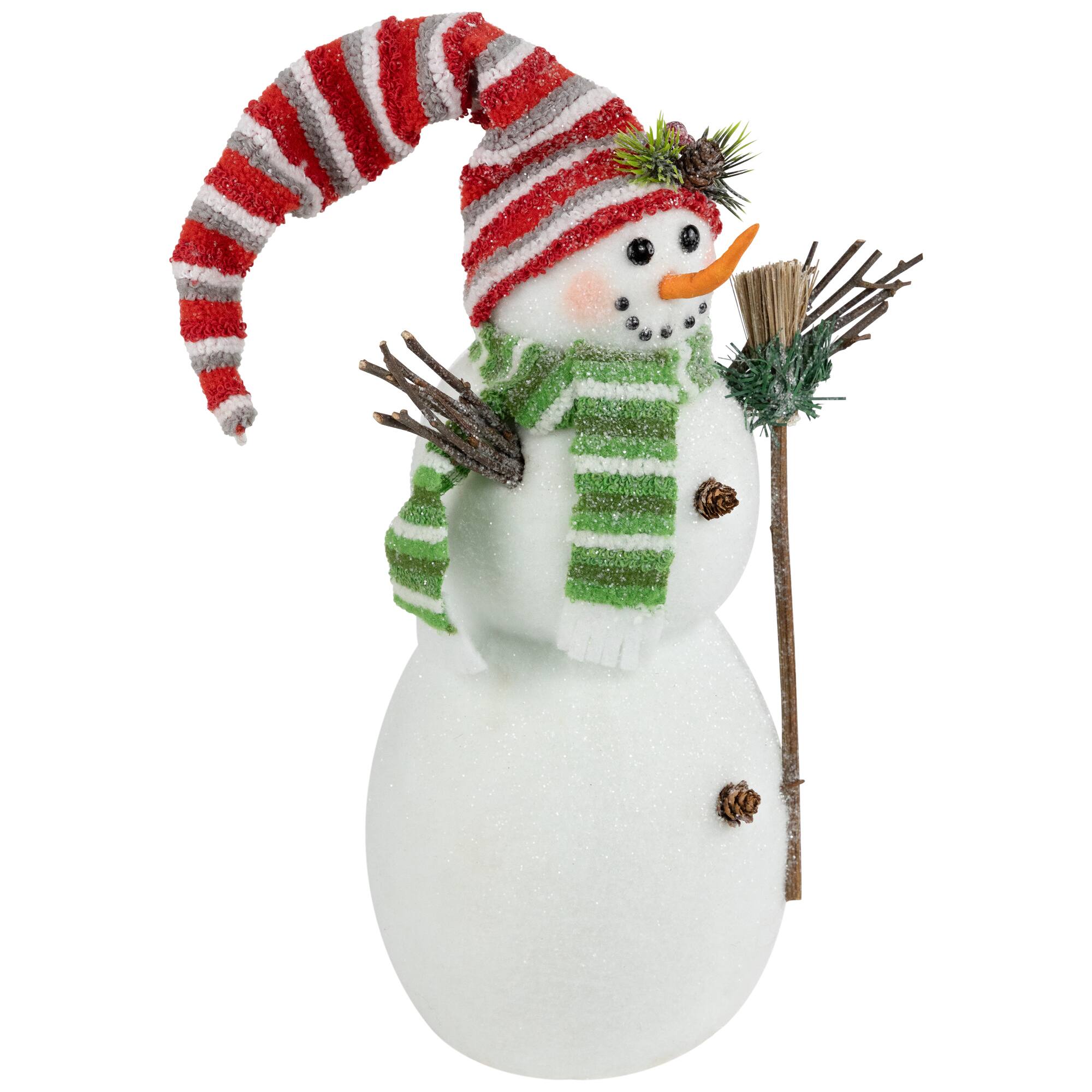 Northlight Glittered Snowman with Broom Christmas Figure 14" White ...