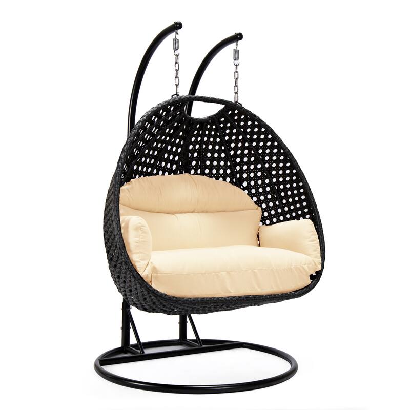 LeisureMod Mendoza 2 Person Outdoor Charcoal Wicker Swing Chair Rust ...
