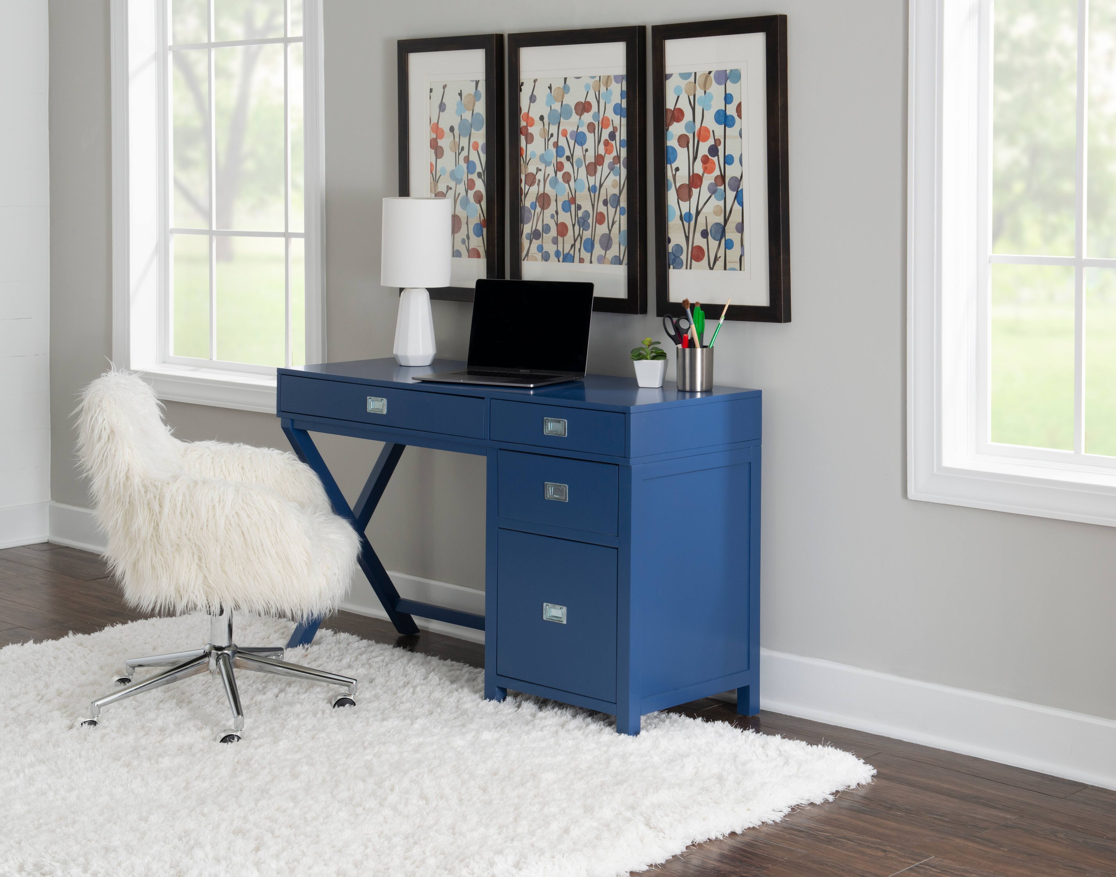 Linon Home Décor Diehm Faux Fur Adjustable Office Chair With Arms Off ...