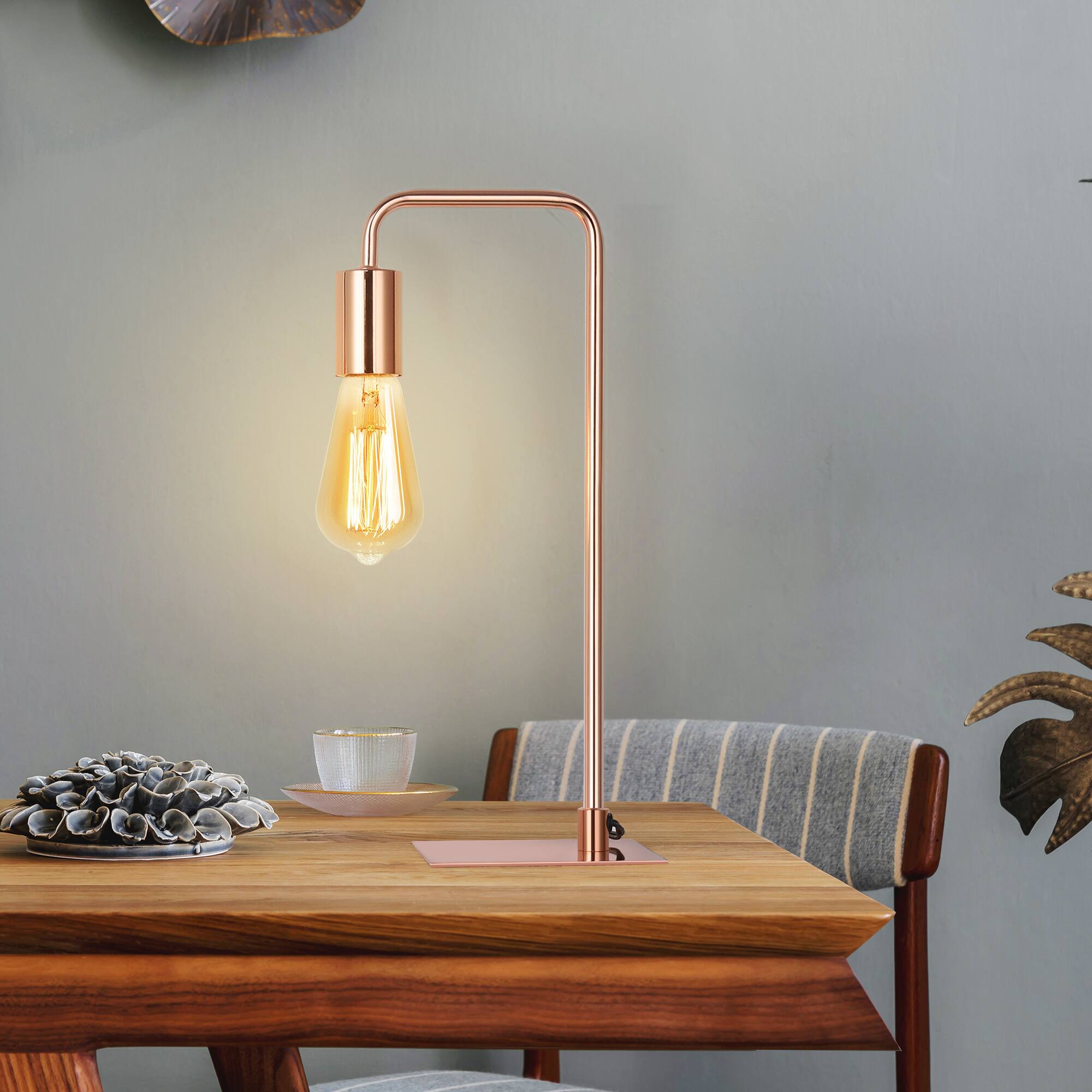 Oumilen Set of 2 Rose Gold Industrial Table Lamps, 16.1in Tall, E26 ...