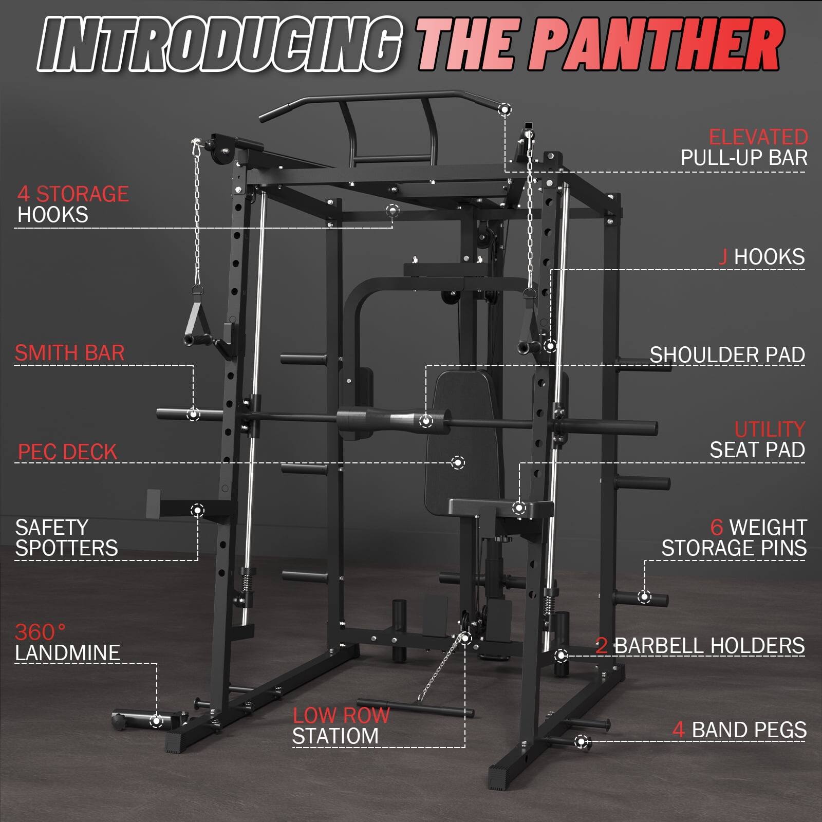 Mikolo Smith Machine, 2000LBS Power Cage Squat Rack, Chest Fly Machine ...