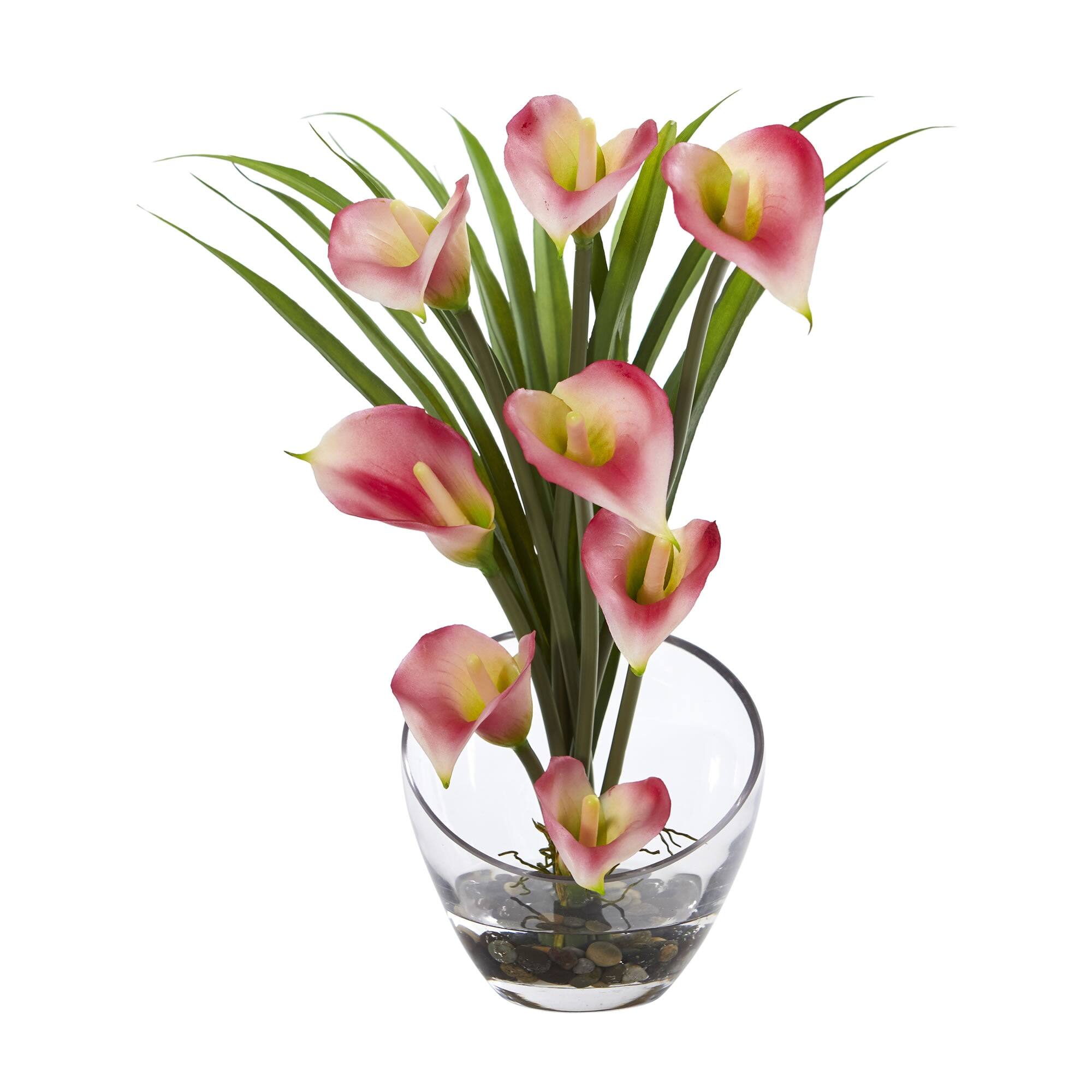 BreeBe 15.5" Calla Lily and Grass Artificial Arrangement in Vase Pink ...