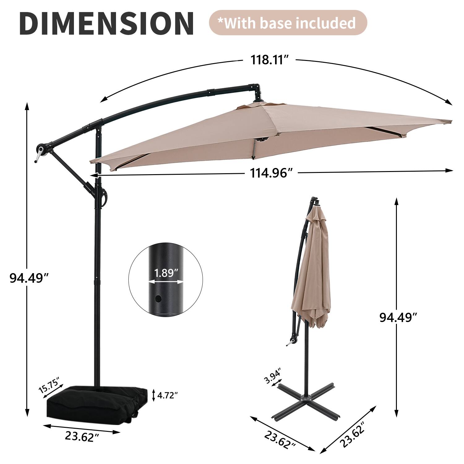 Ainfox 10FT Outdoor Patio Yard Offset Umbrella with Cross Base for ...