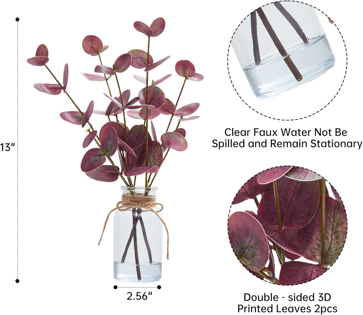 Homhougo 13" Artificial Eucalyptus Stems in Vase (2 Pack), Faux ...