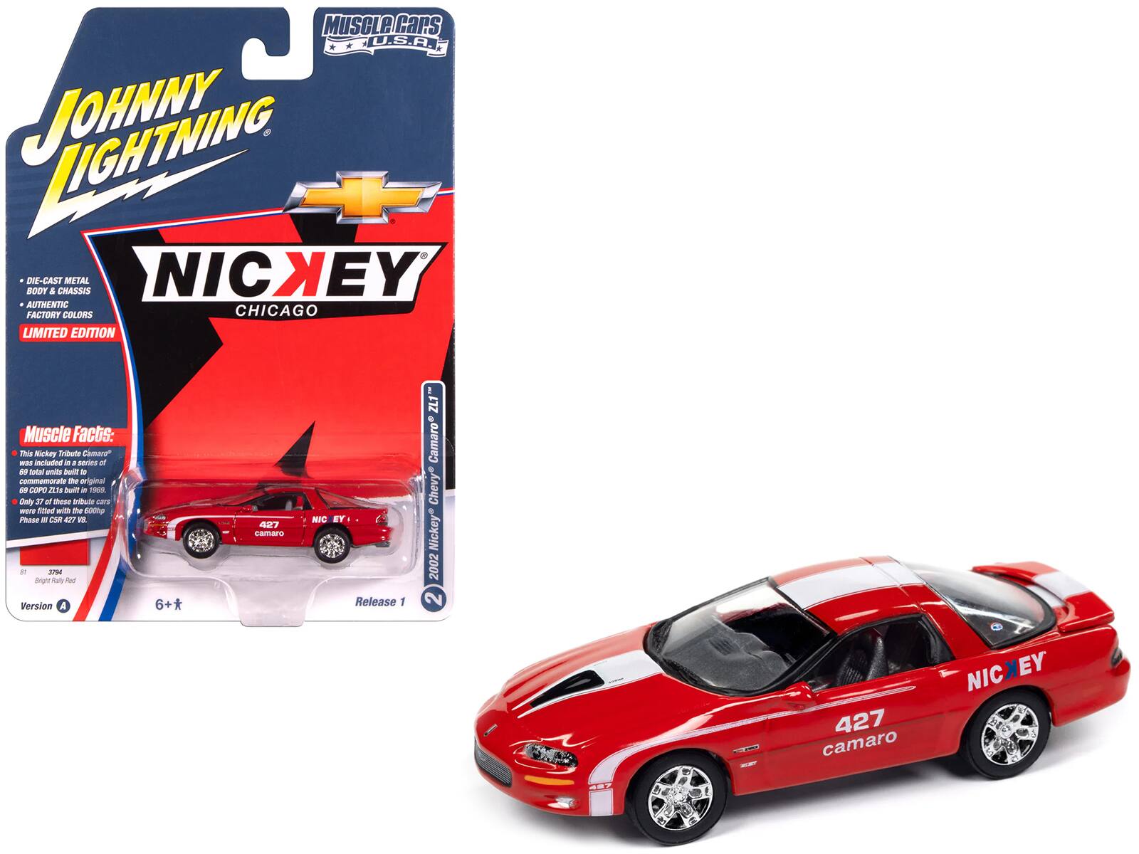 Johnny Lightning 2002 Chevrolet Nickey Camaro ZL1 Bright Rally Stripes ...
