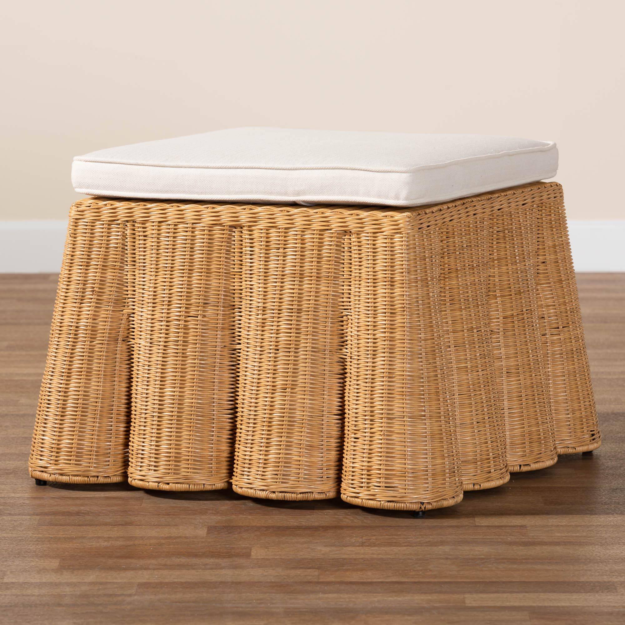 bali & pari Palm Bohemian Scallop Rattan Ottoman Honey 13633 - Best Buy