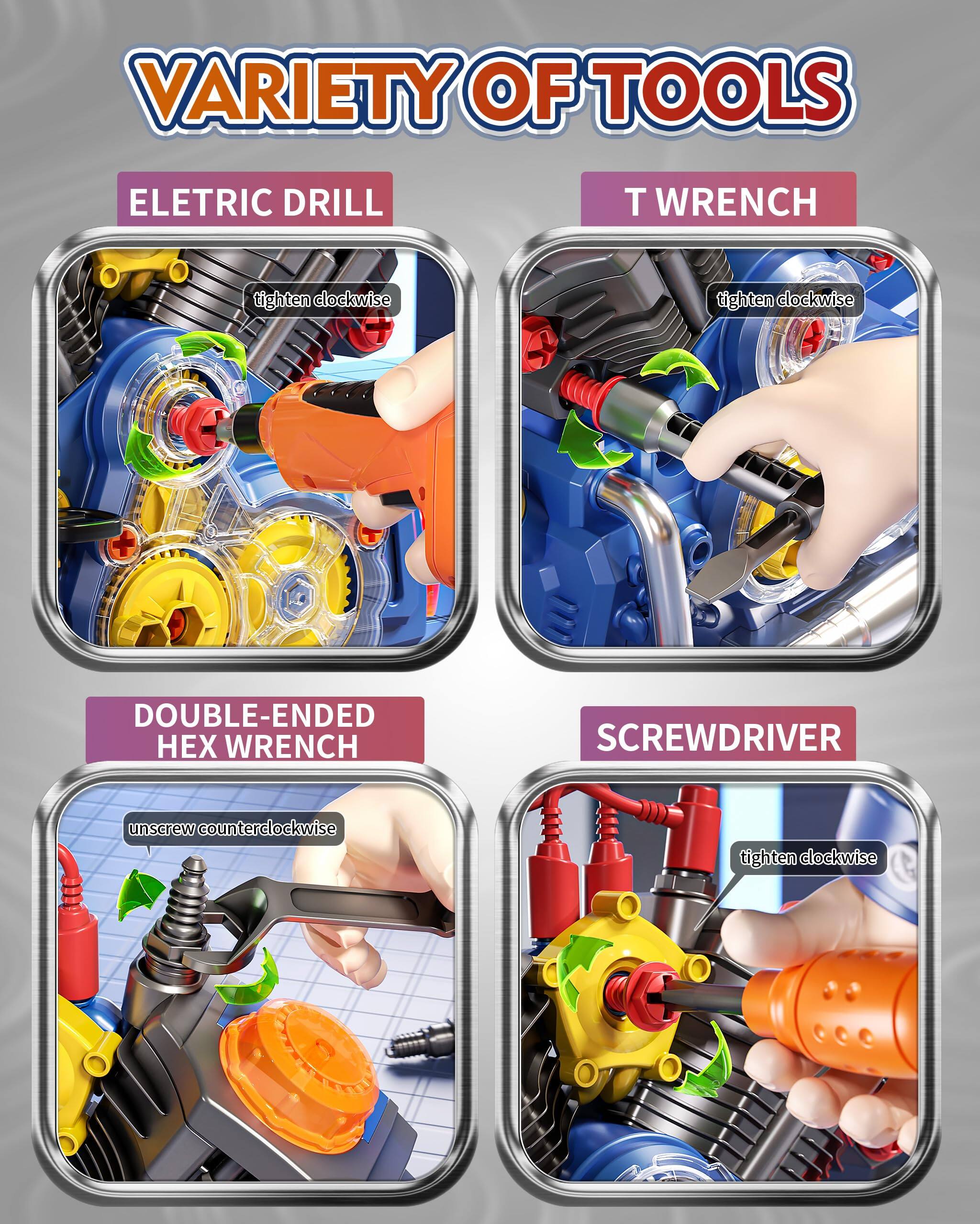 Leash Valley Engine Building Mechanic Toys For Stem With Cool Light And ...