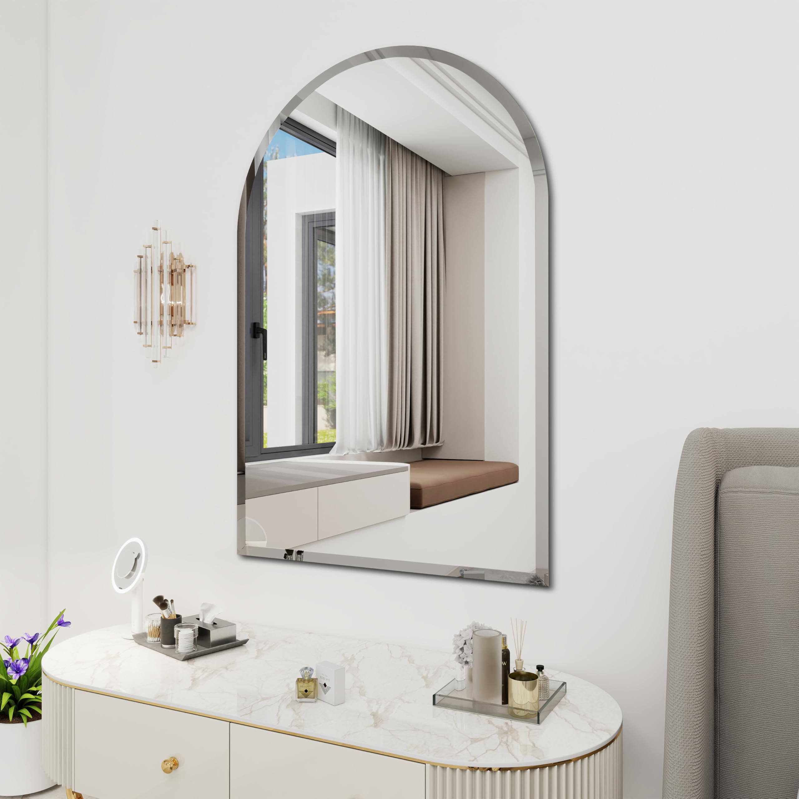 Cedar Assembly Arched Bathroom Mirror Frameless Arch Wall Mirror ...