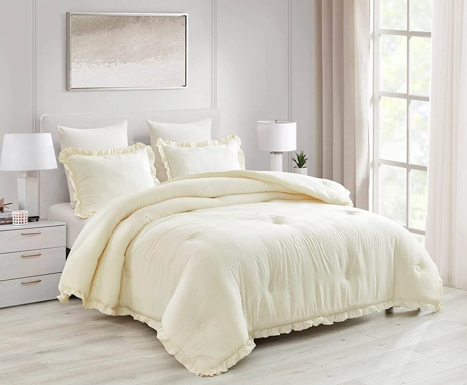 Hivvago Full Size Microfiber 3 Piece Comforter Set with Ruffled Edge ...
