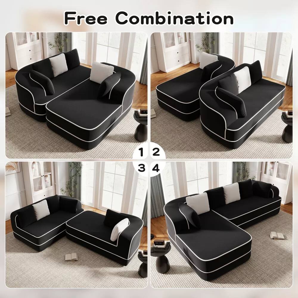 Aukfa 106" Fluffy Teddy Fabric Oversized Modular Sectional 3 Seats Sofa ...