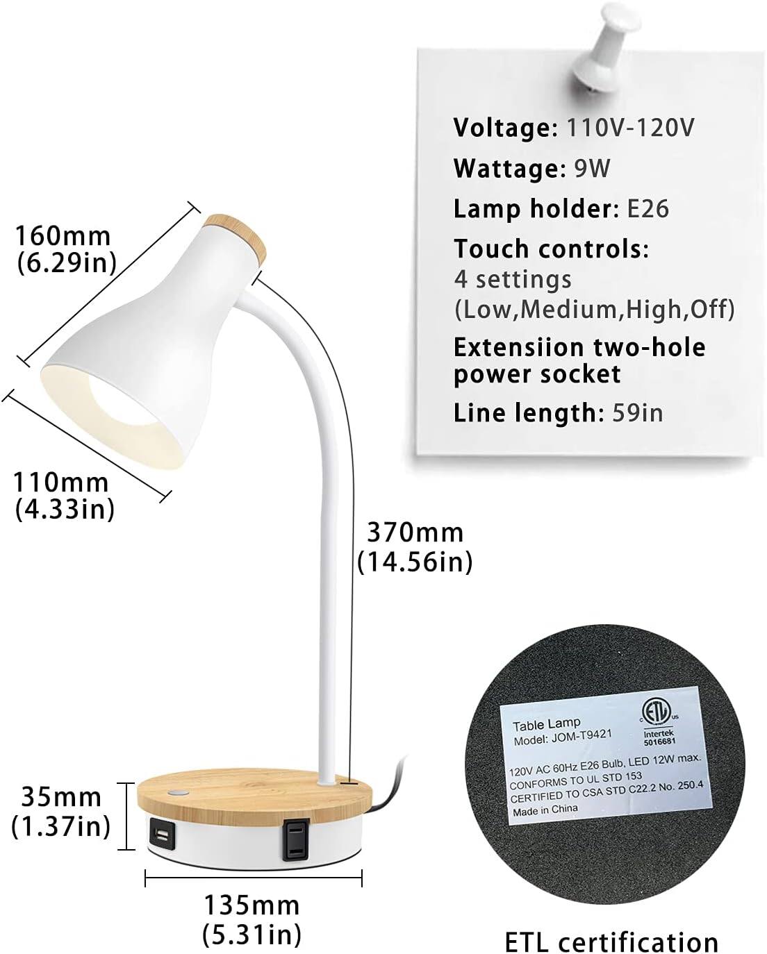 Stamp n Camp Metal Desk Lamp Wireless Charging Table Lamp Touch Reading ...
