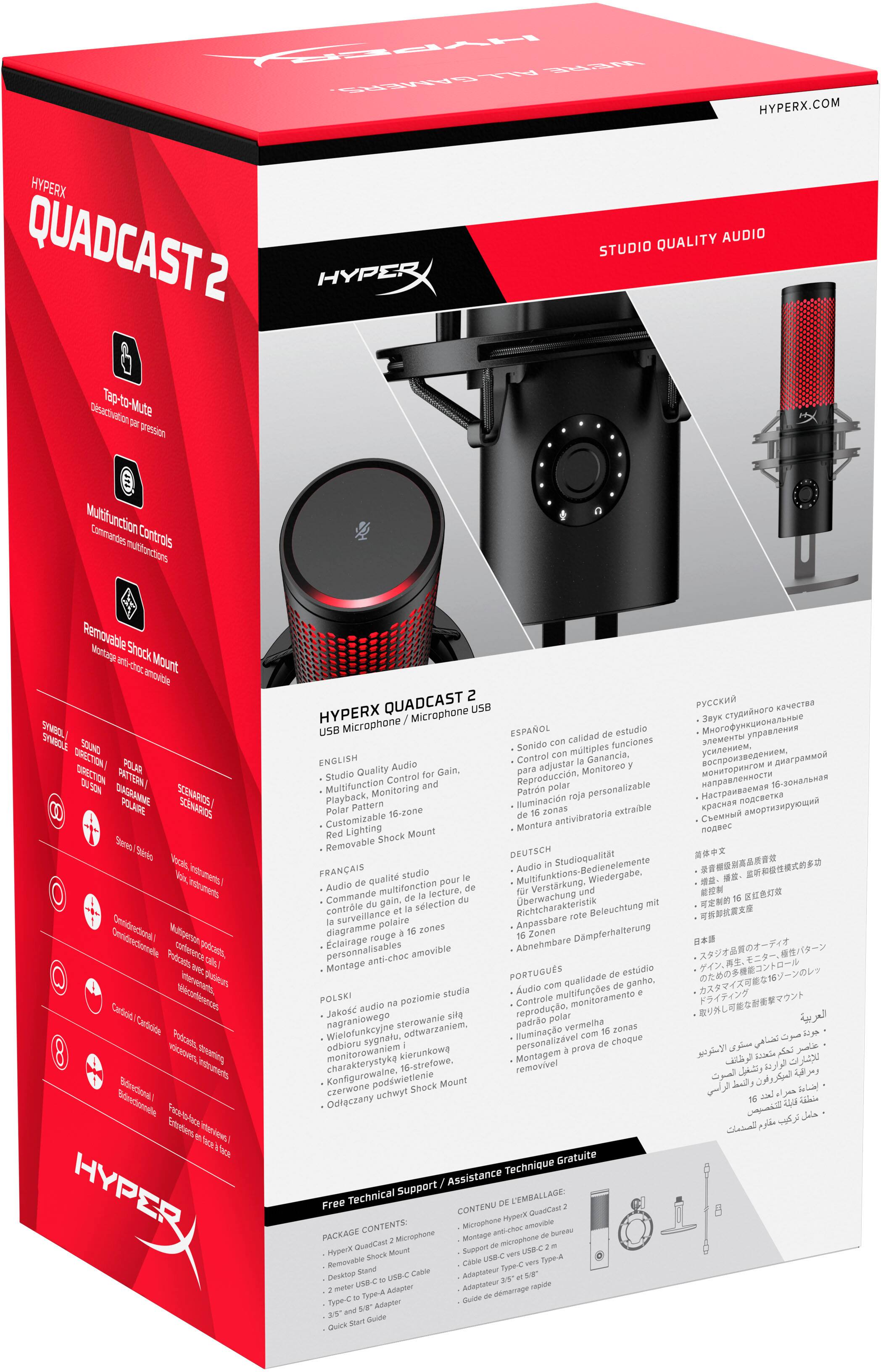 HyperX QuadCast 2 Wired Multi Pattern USB Electret Condenser Microphone Black 872V1AA - Best Buy