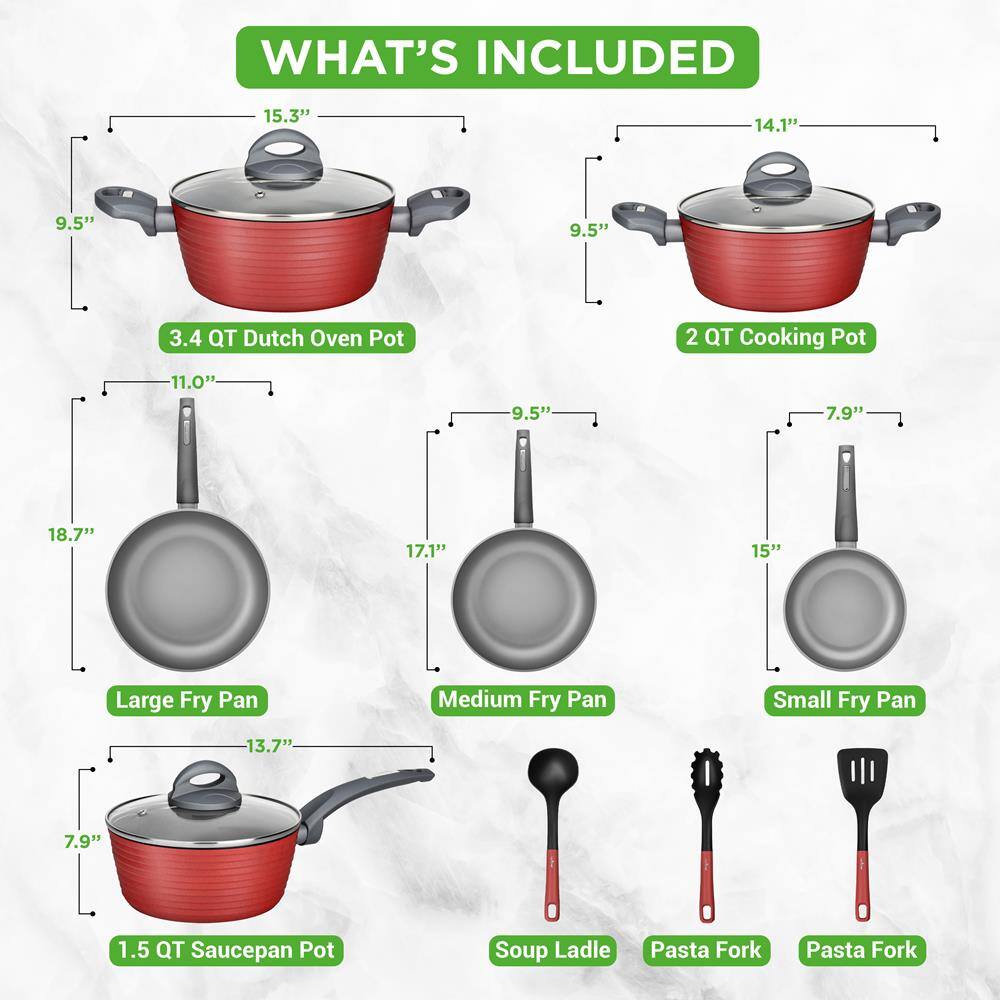 NutriChef Professional 12 Piece Red Nonstick NCCW12RED - Best Buy