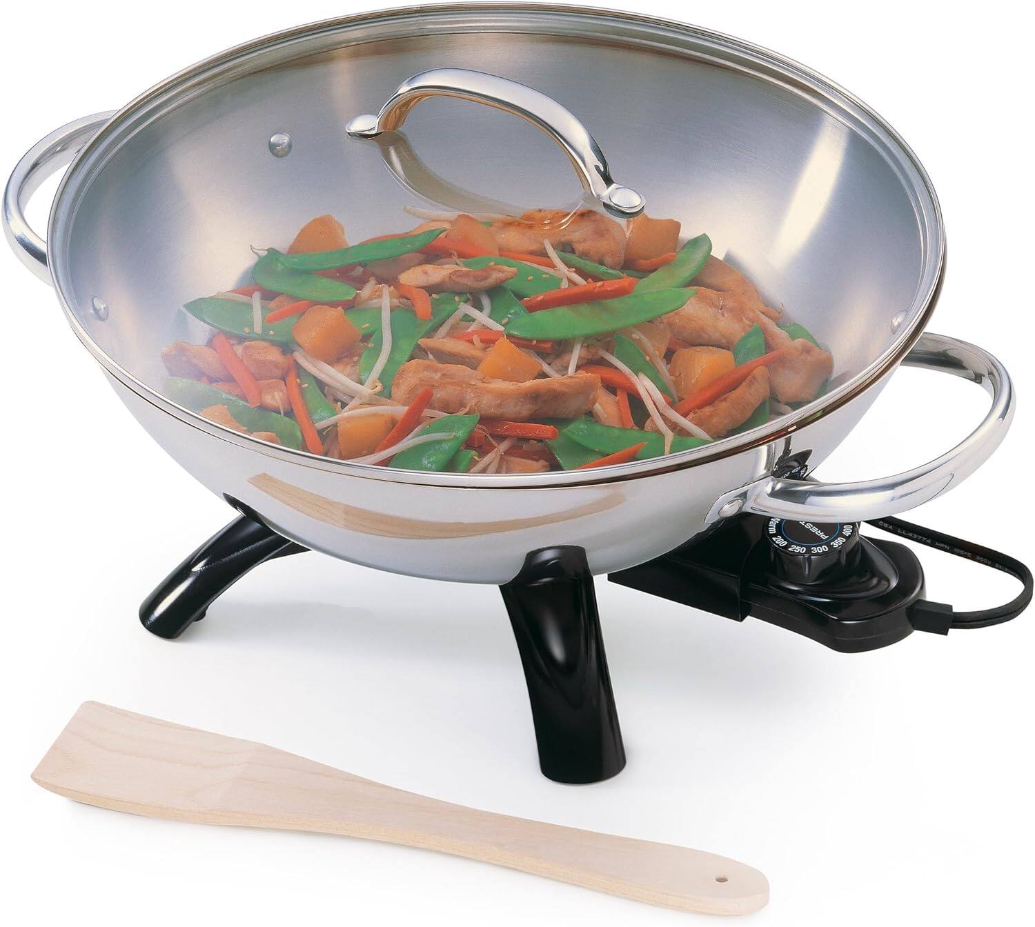 Presto 05900 Stainless Steel Electric Wok 1500 Watt Side Loo Silver ...