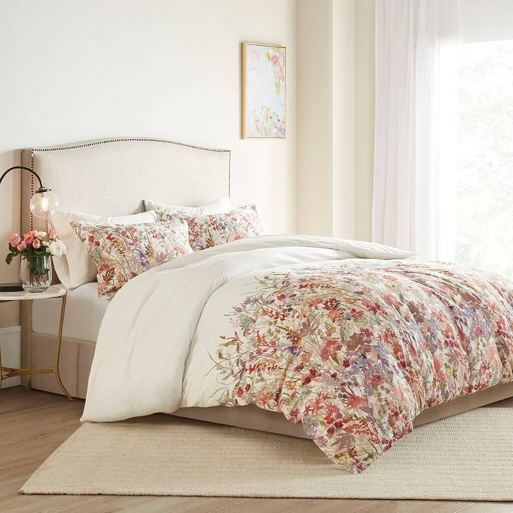 Gracie Mills Millicent 3 Piece Bloom Cotton Printed Duvet Cover Set ...